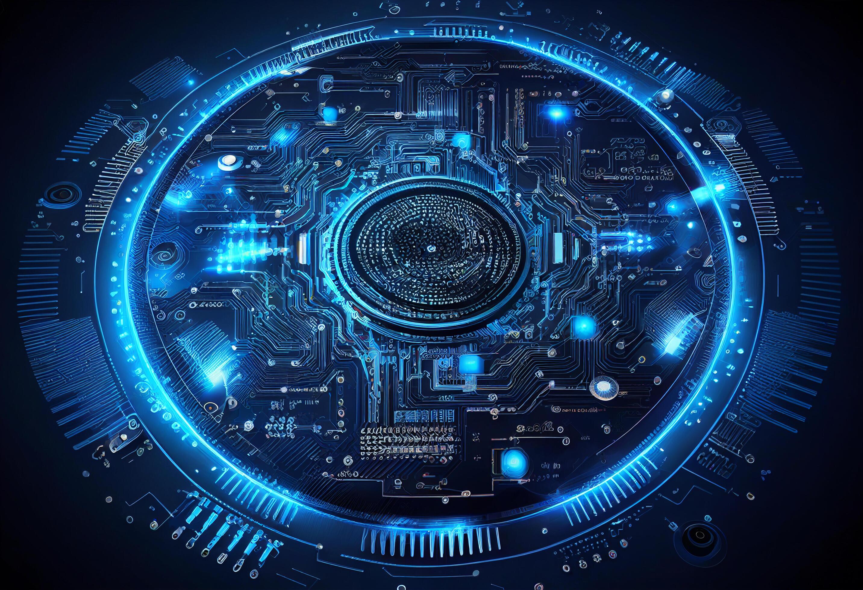 Circuit board futuristic technology background. blue 3d rendering toned ...