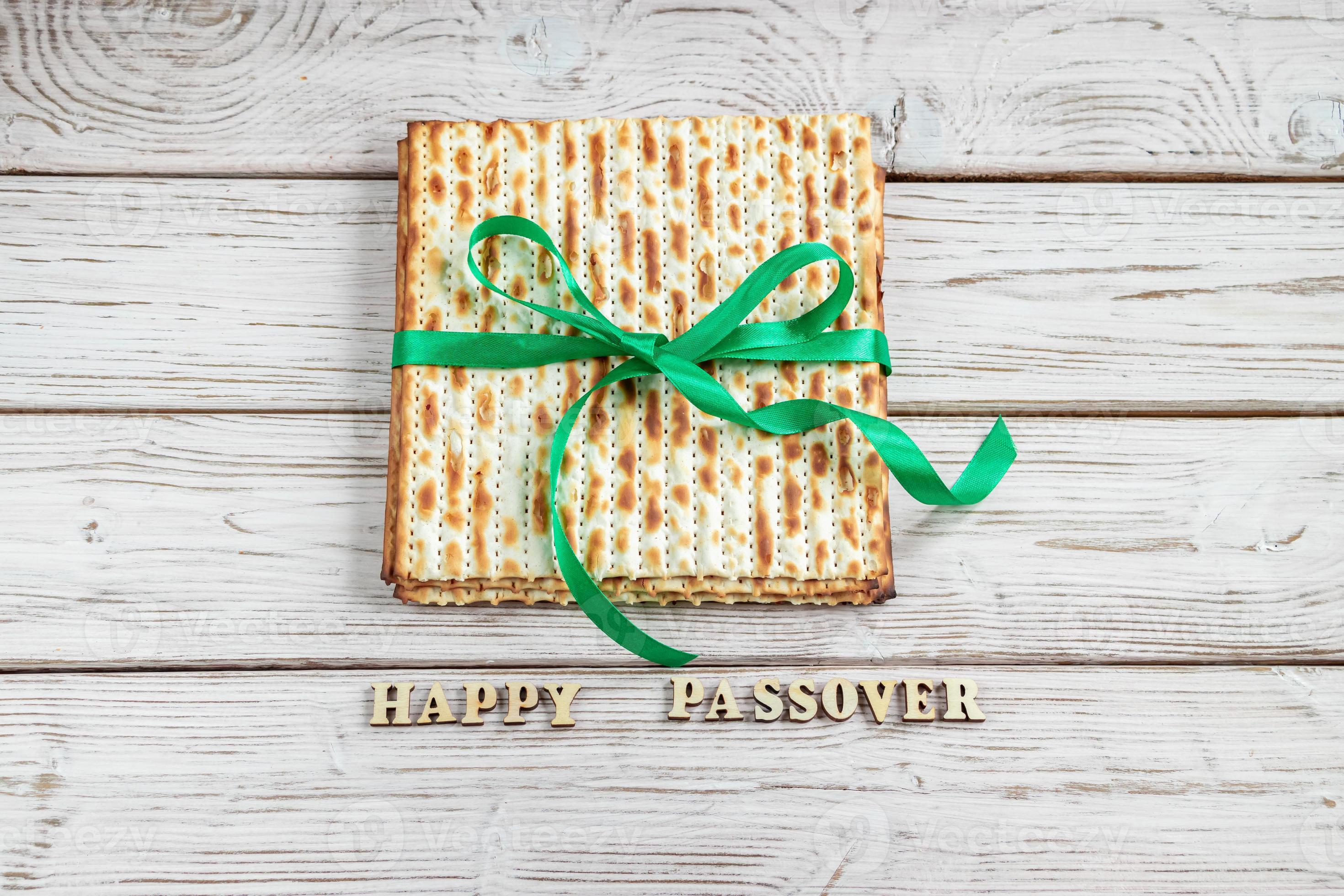 Happy Passover Matzah On A White Wooden Background Traditional Jewish Regilious Holiday Of