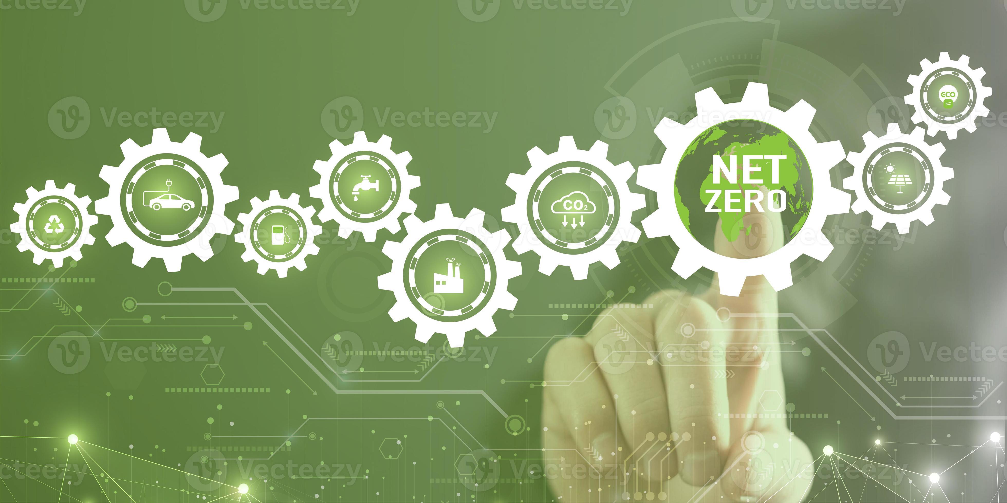 Businessman touching icon Net Zero and Carbon Neutral Concepts Net Zero ...