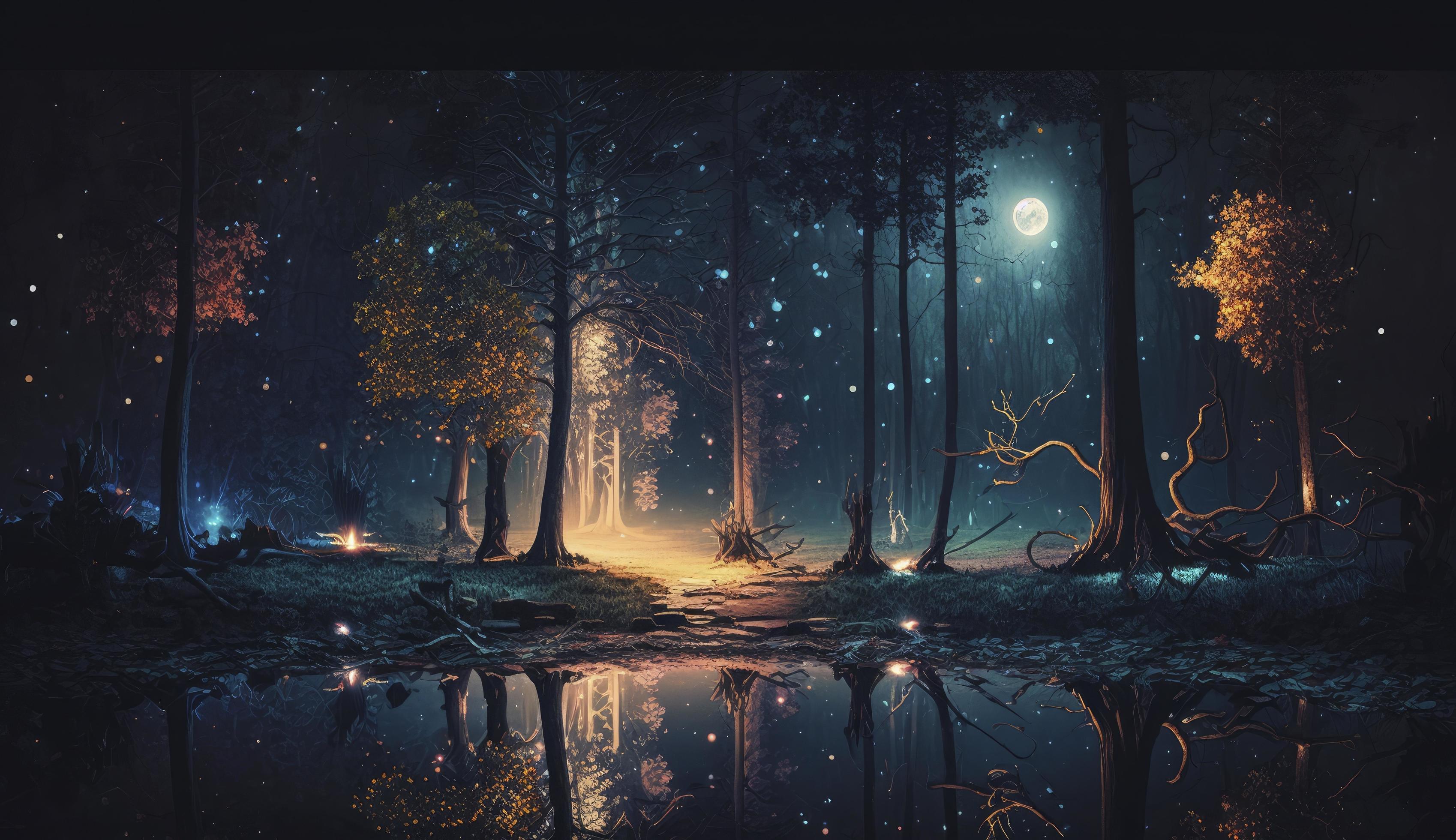 Mystical forest scene at night as digital art, Generate Ai 22459957 ... Mystical forest scene at night as digital art, Generate Ai 22459957 ...