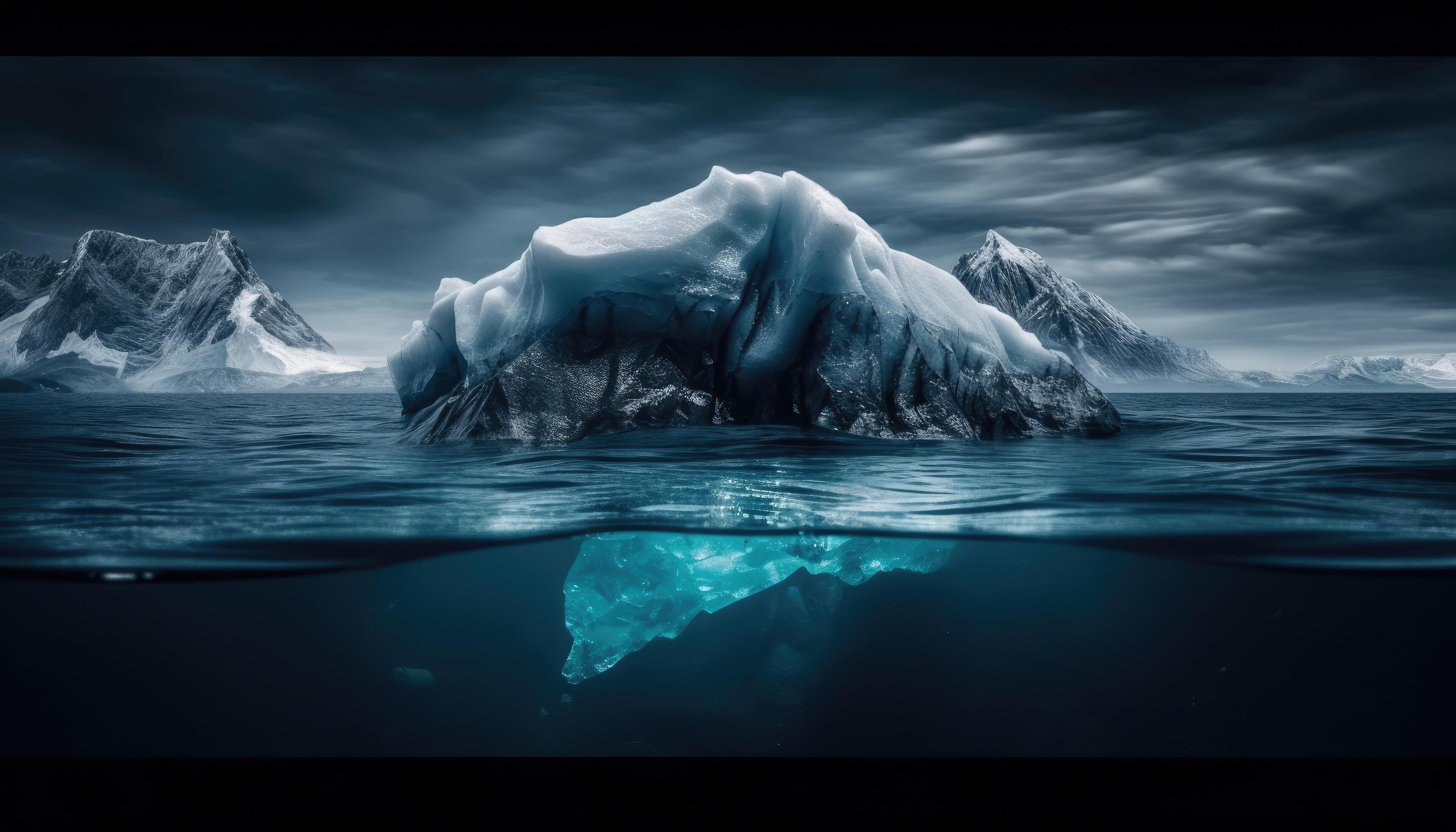 Beautiful iceberg in the ocean with a view under water. Global warming ... Beautiful iceberg in the ocean with a view under water. Global warming ...