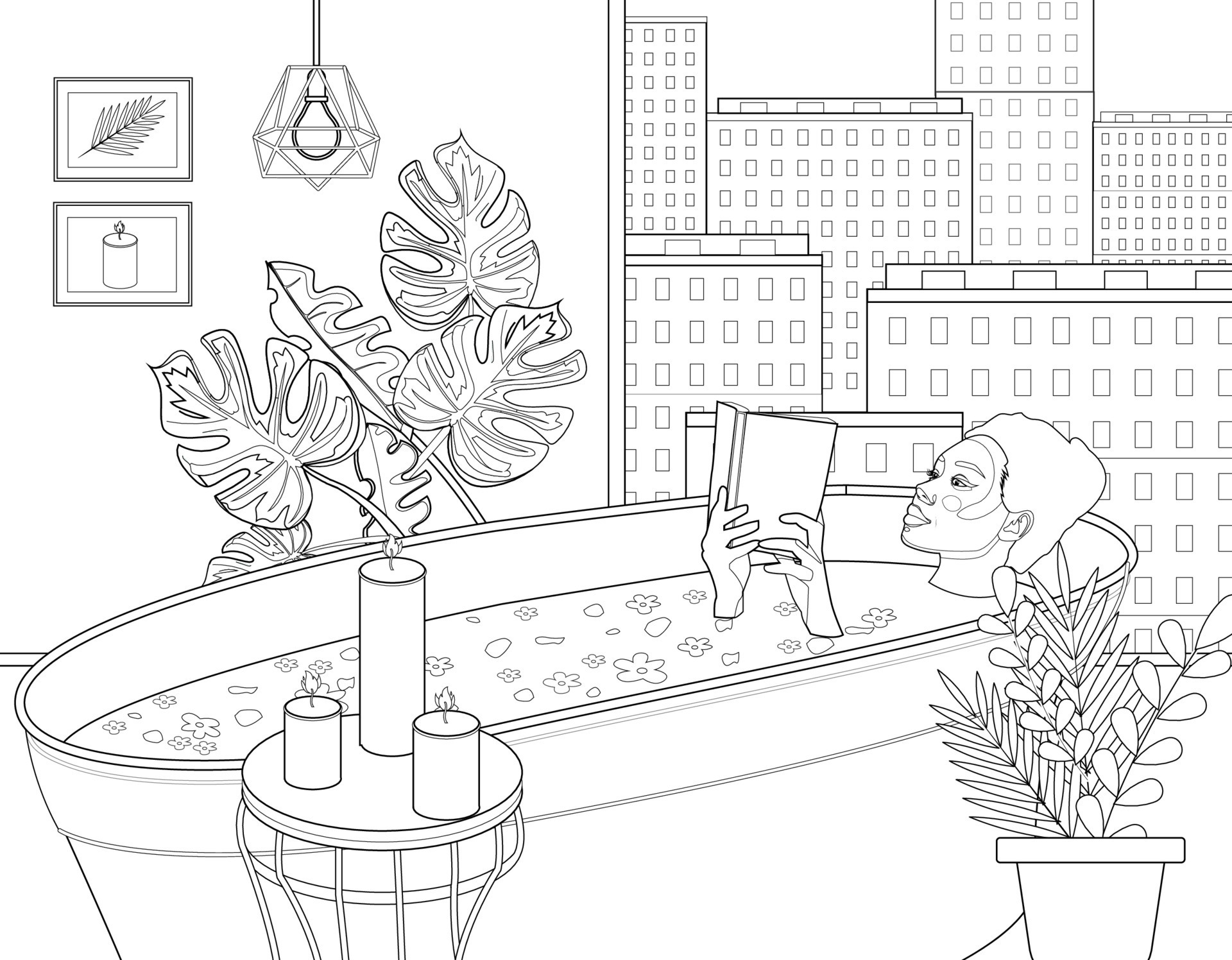 Feminine Beauty Routine Spa Relax Adut Coloring Picture With