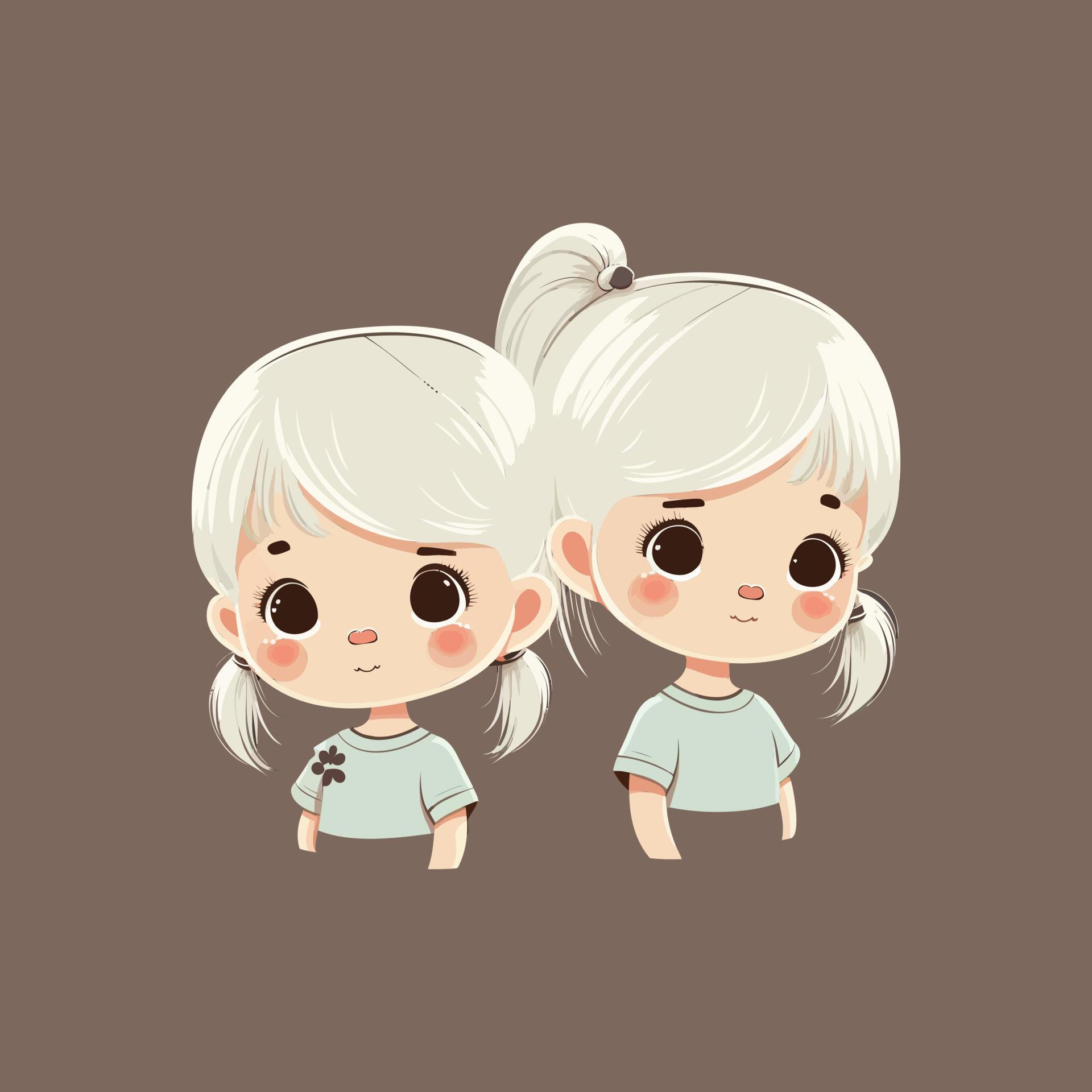 2 year old girls, cute cartoon style, white hair, happy, simple vector ...