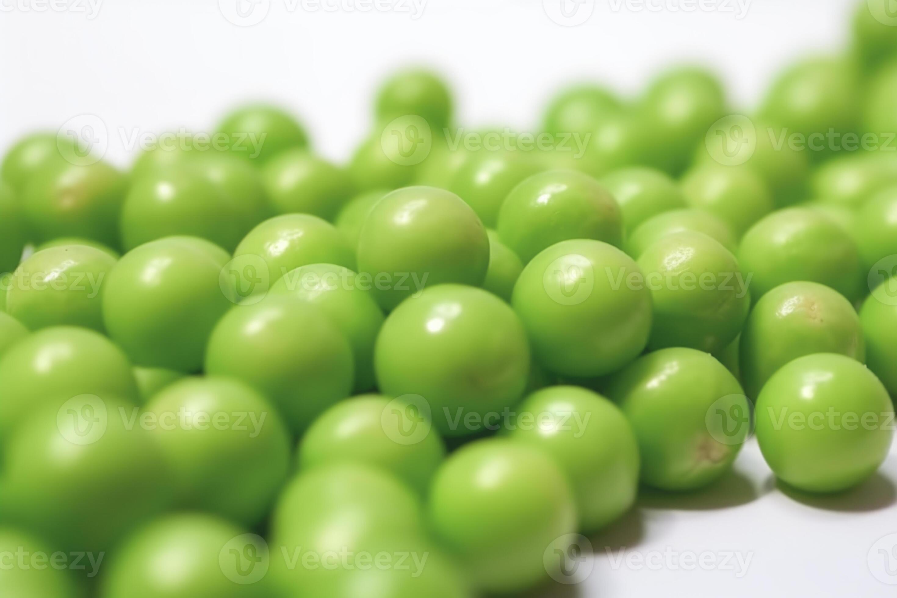 Close up peas on white background with copy space. Healthy vegan ...