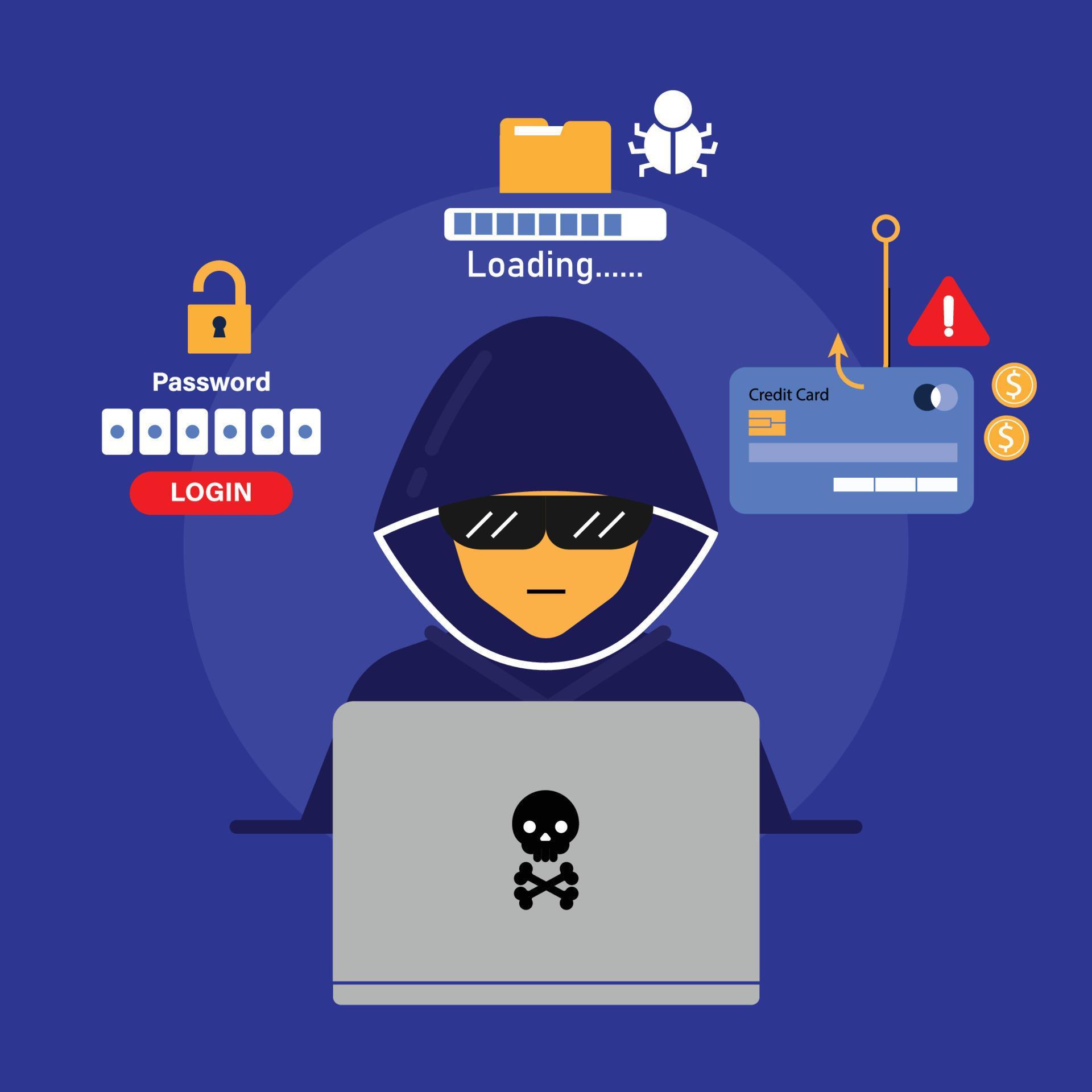 Cyber Crime and Hacker activity Concept with Flat style Vector illustration. 22480259 Vector Art ...