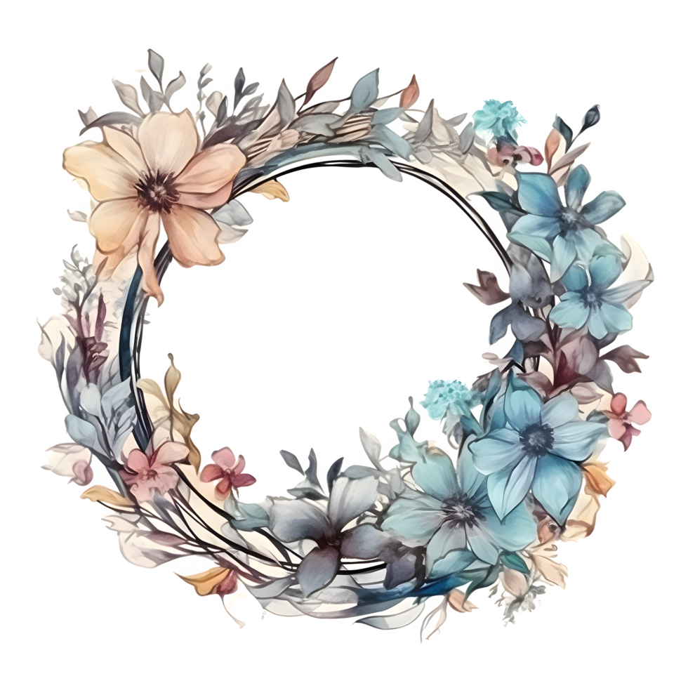 Soft watercolor floral wreath with pastel pink and blue blooms PNG ...