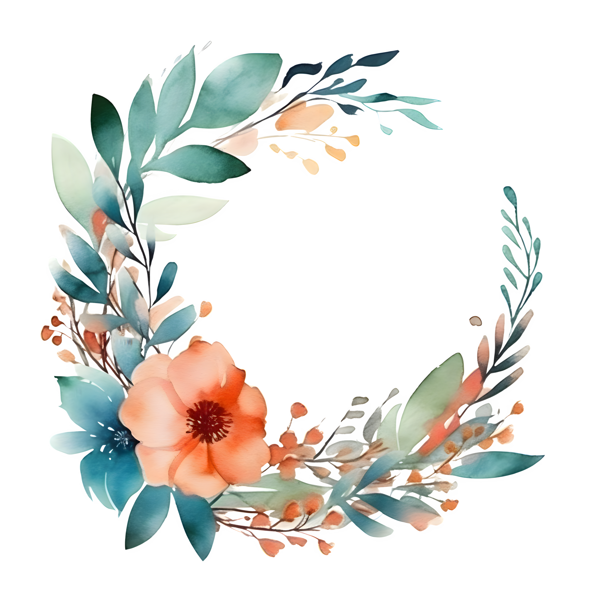 Beautiful Watercolor Floral Frame Design for Wedding Invitations or Greeting Cards. Hand-drawn ...