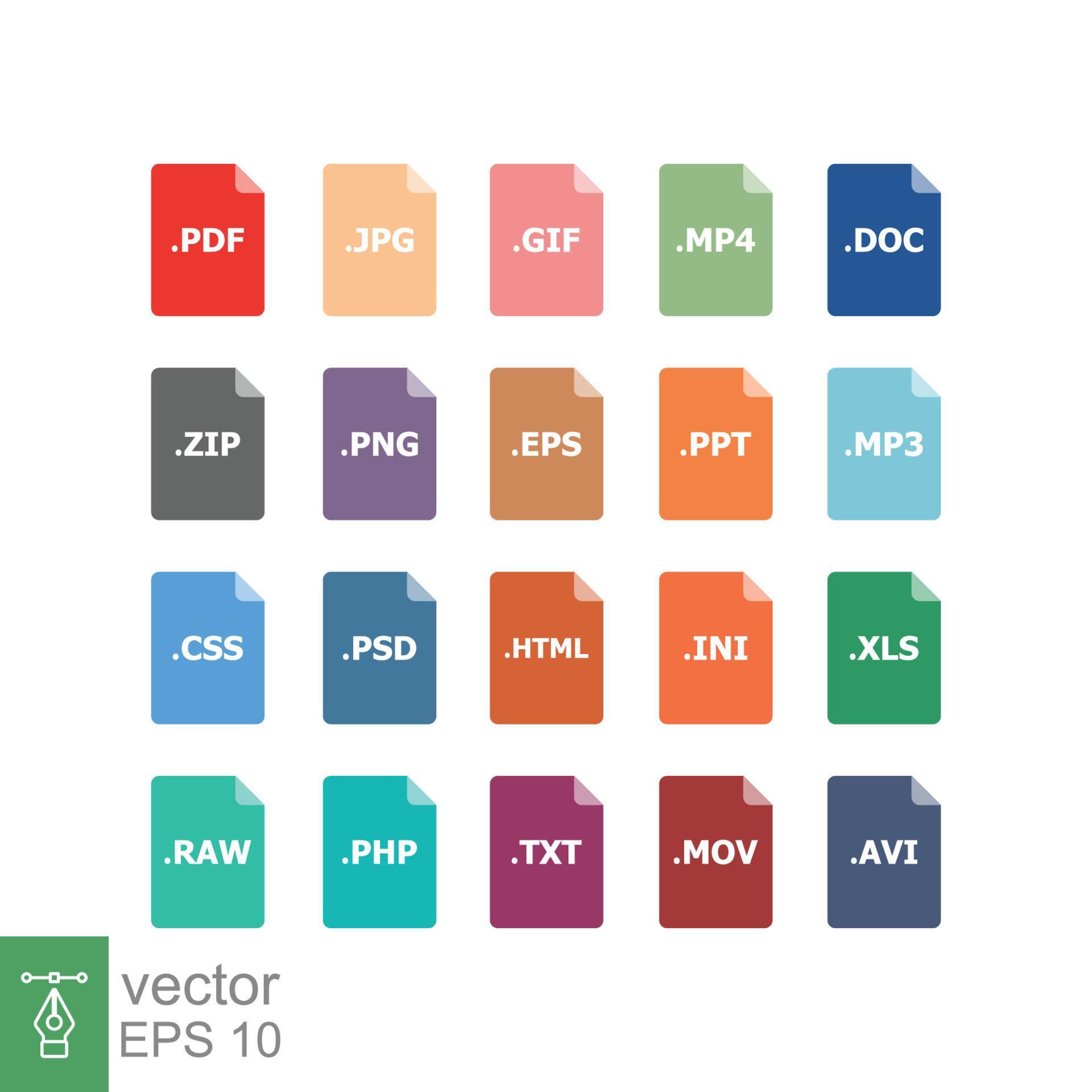 File Type Icon Set Document Format Extensions Linear Style Sign For