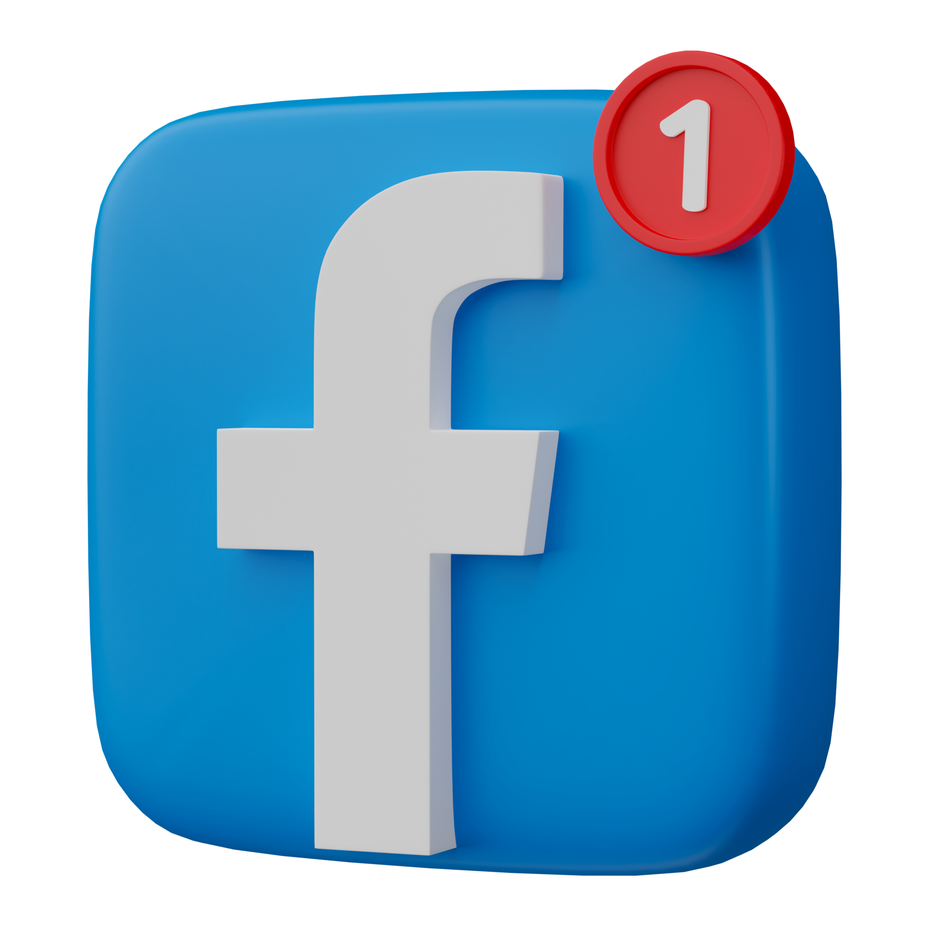 3D render, Facebook logo icon with new notification isolated on ...