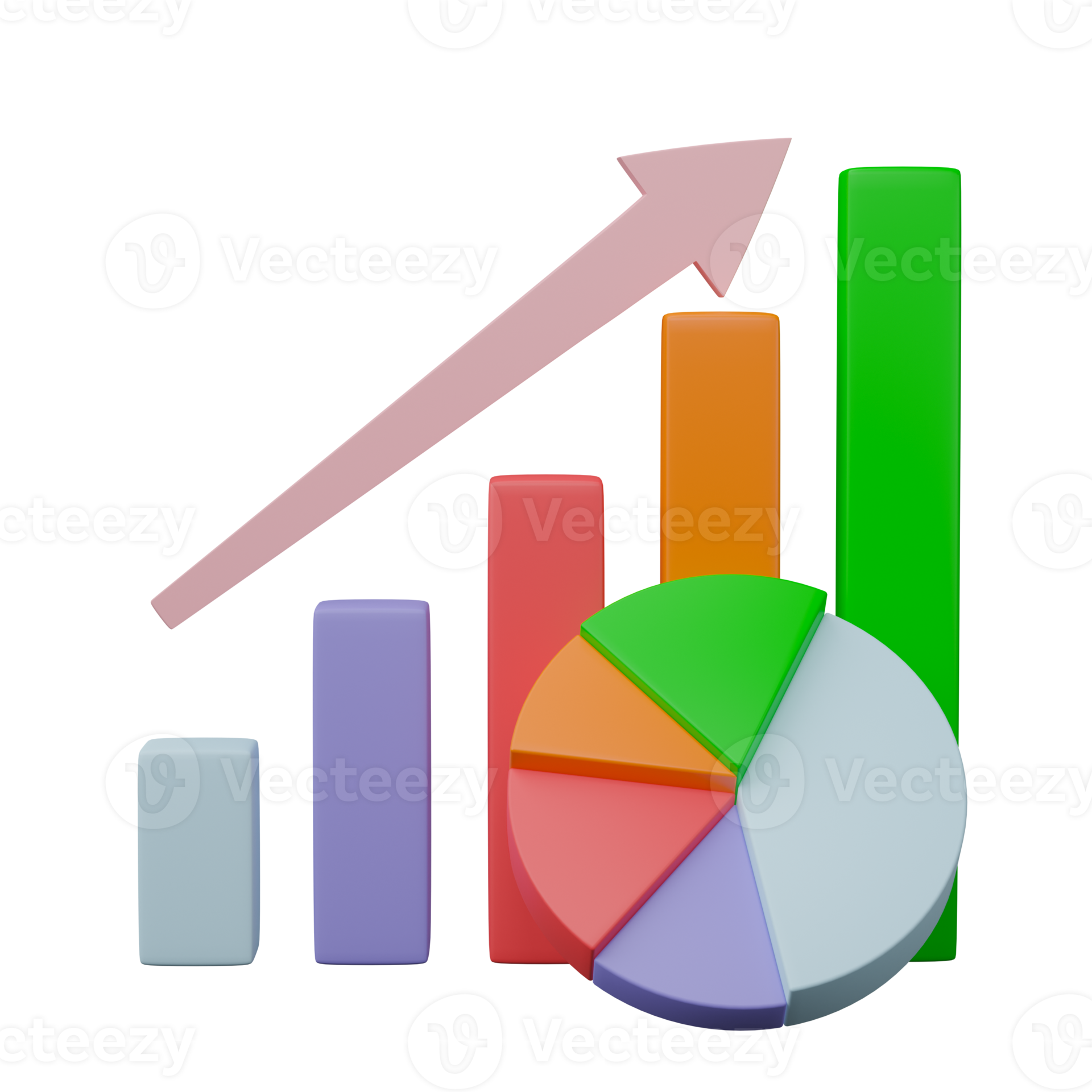 3D render. Business infographic with stock diagrams and statistic bars chart isolated on ...