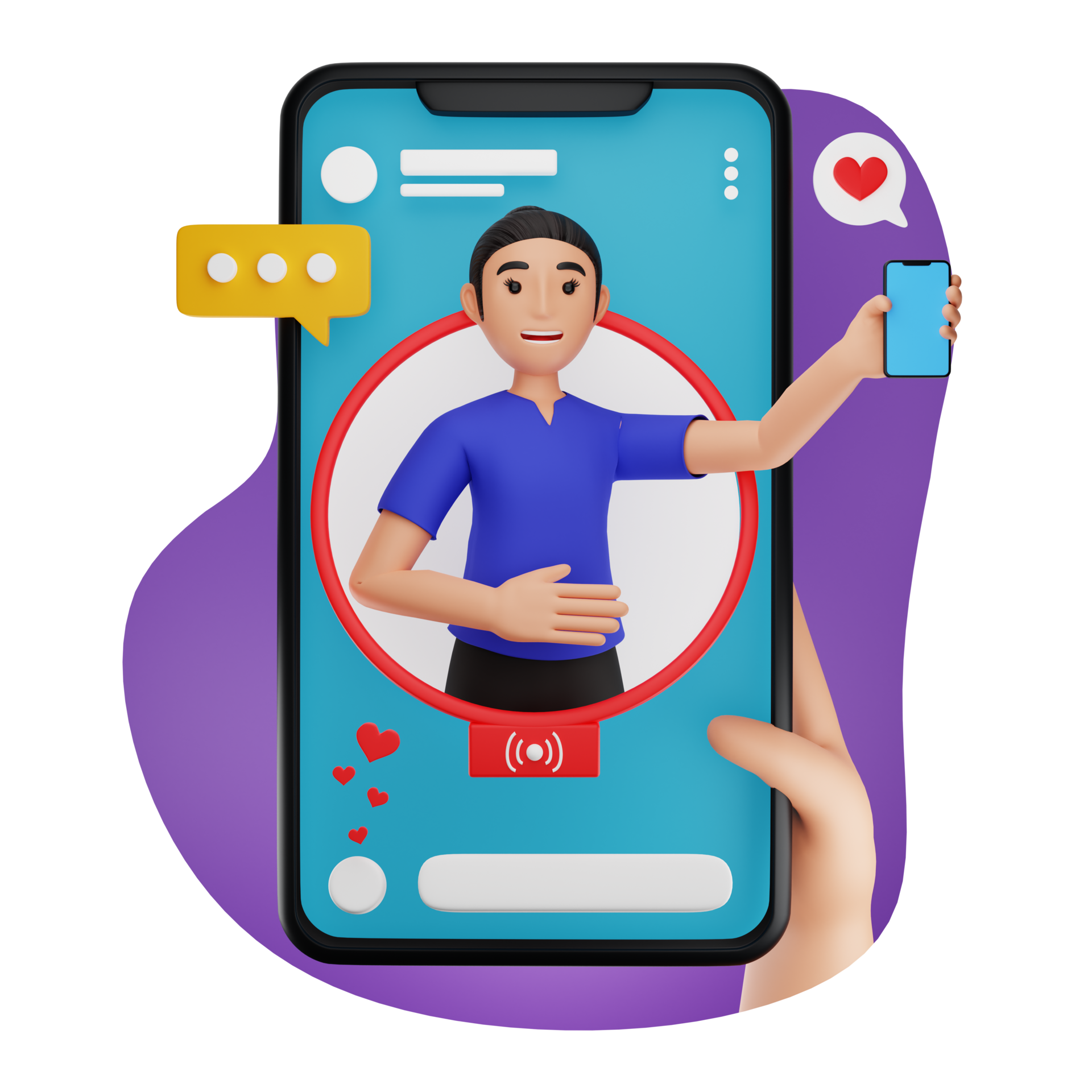 Woman Streaming On Social Media App 3d Character Illustration 22500233 Png