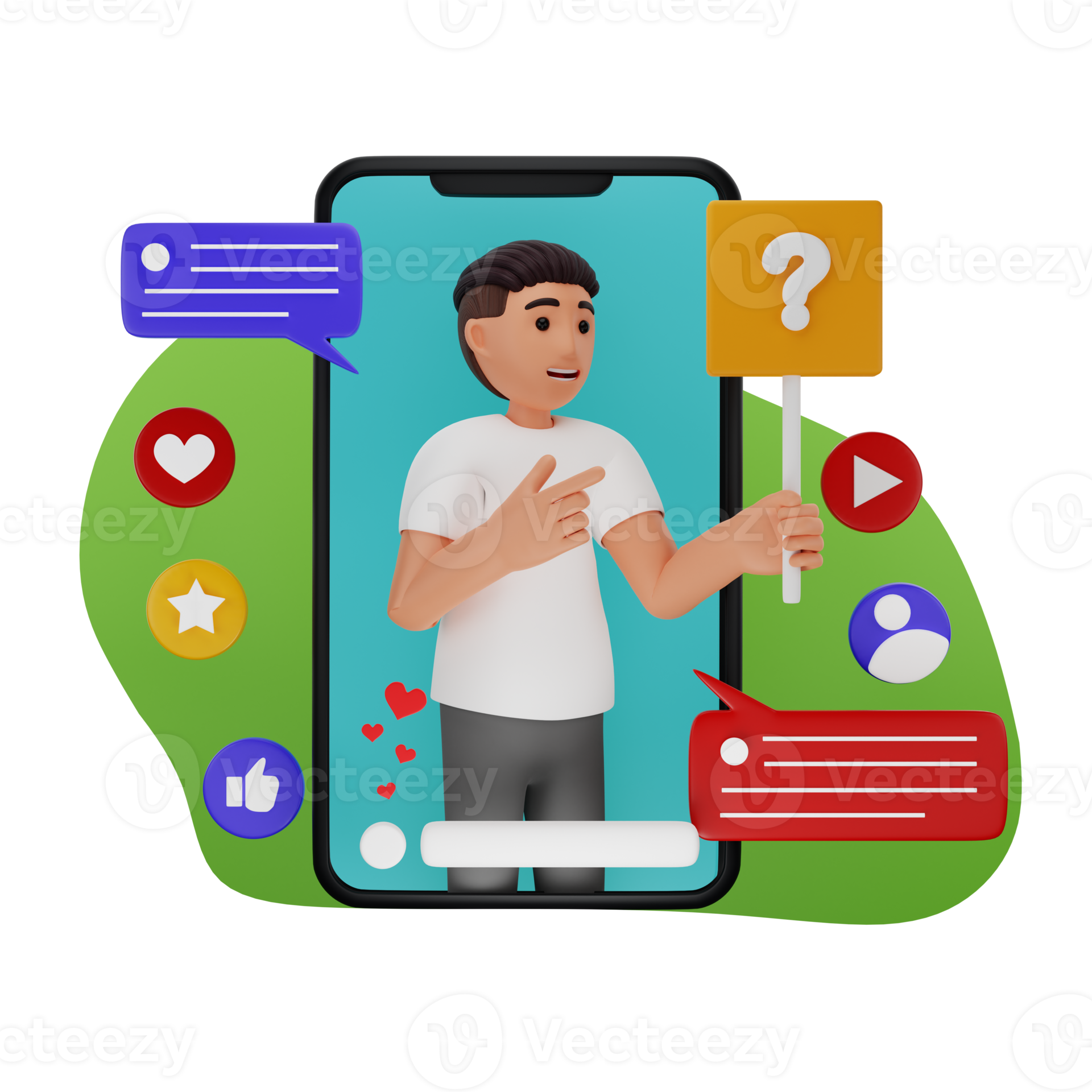 Social Media Influencer Doing Live Q And A 3d Character Illustration 22500249 Png
