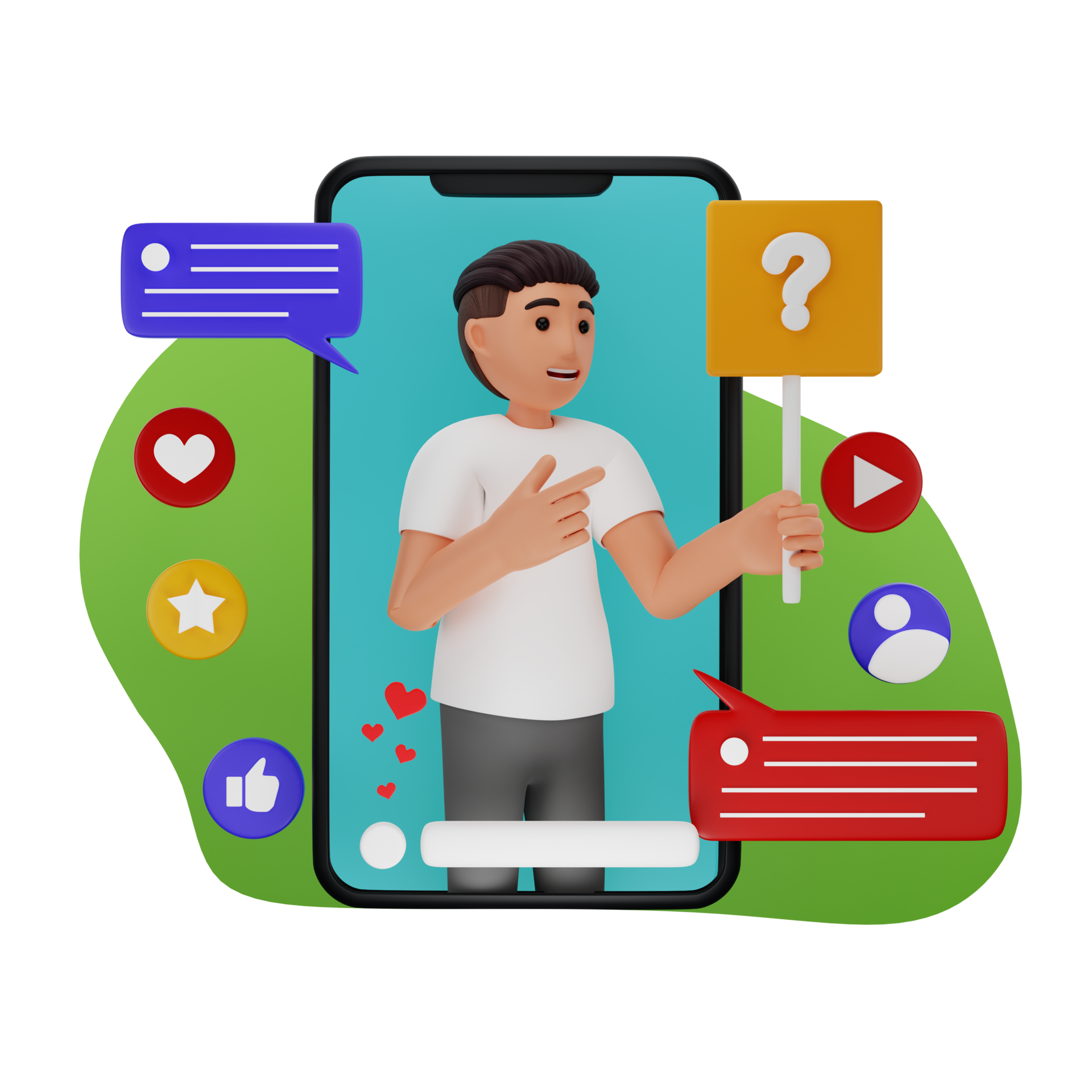 Social Media Influencer Doing Live Q And A 3d Character Illustration 22500249 Png