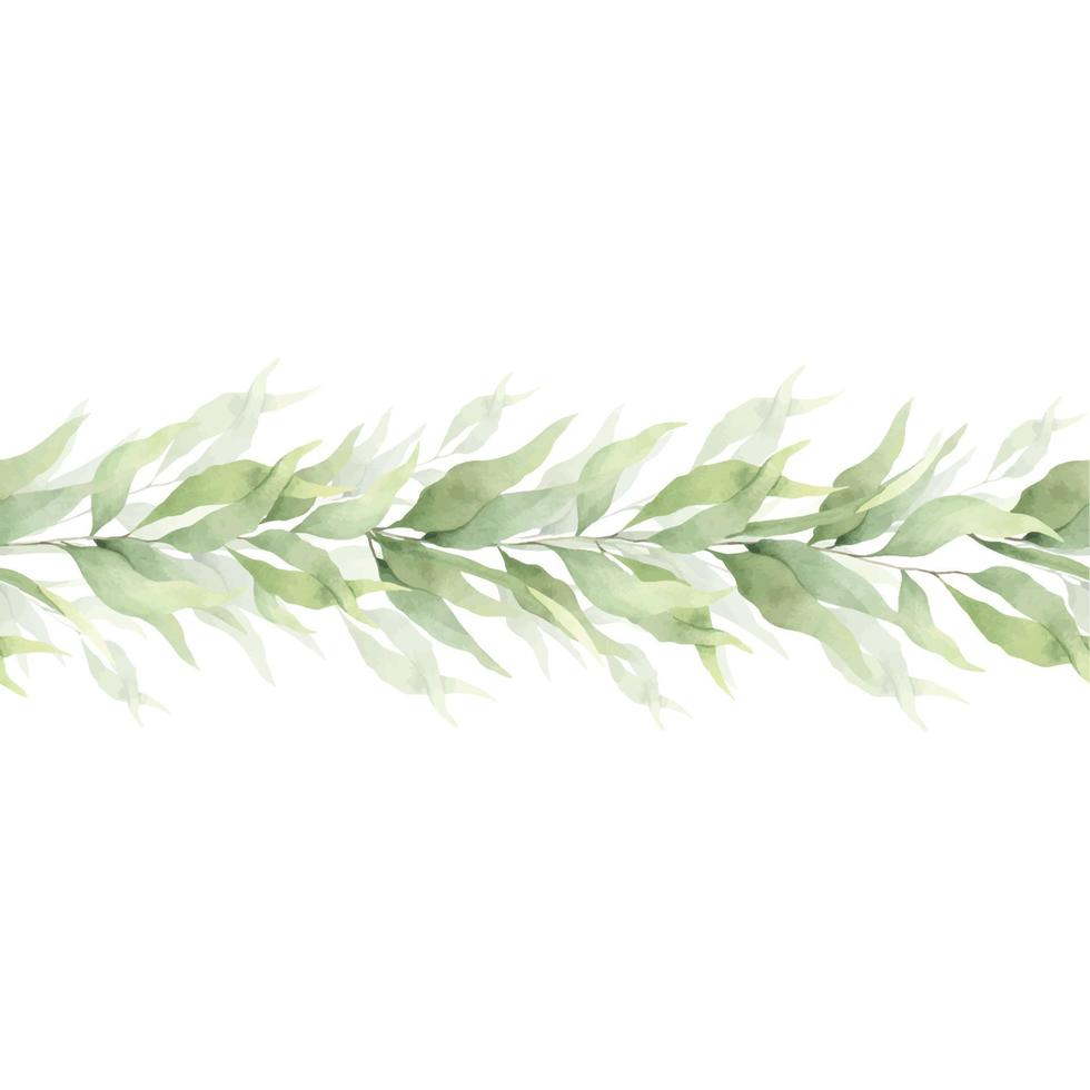 Green leaf seamless border. Watercolor floral illustration. Background ...