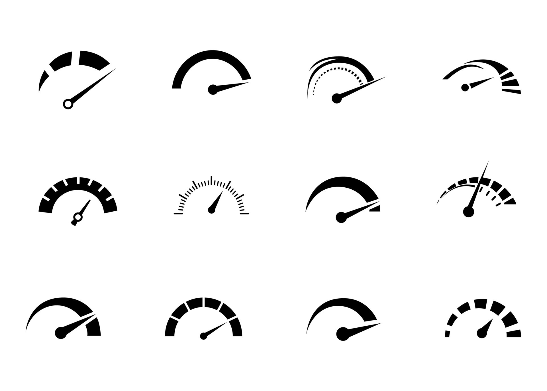 Set Of Speedometer Icons Black And White Vector Illustration Minimalist And Modern Concept