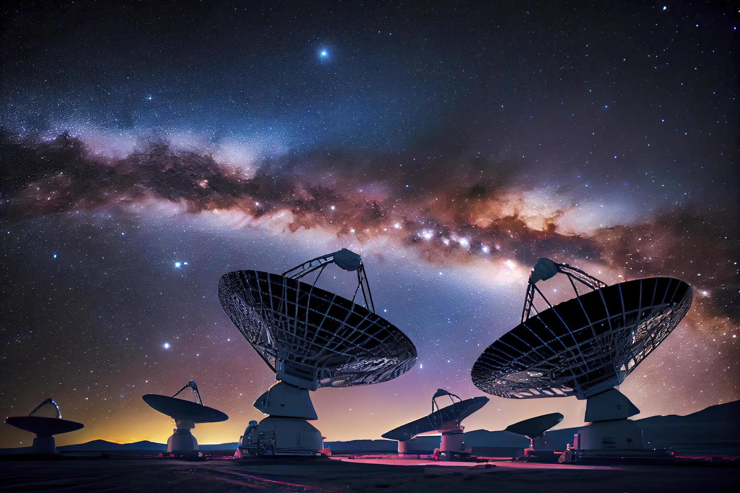 Astronomy deep space radio telescope arrays at night pointing into ...