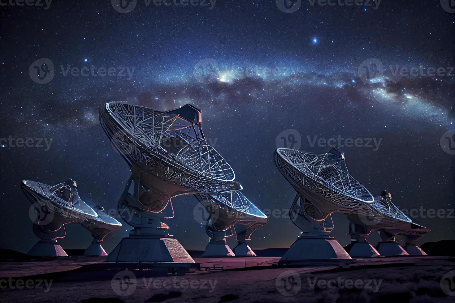 Astronomy deep space radio telescope arrays at night pointing into ... Astronomy deep space radio telescope arrays at night pointing into ...