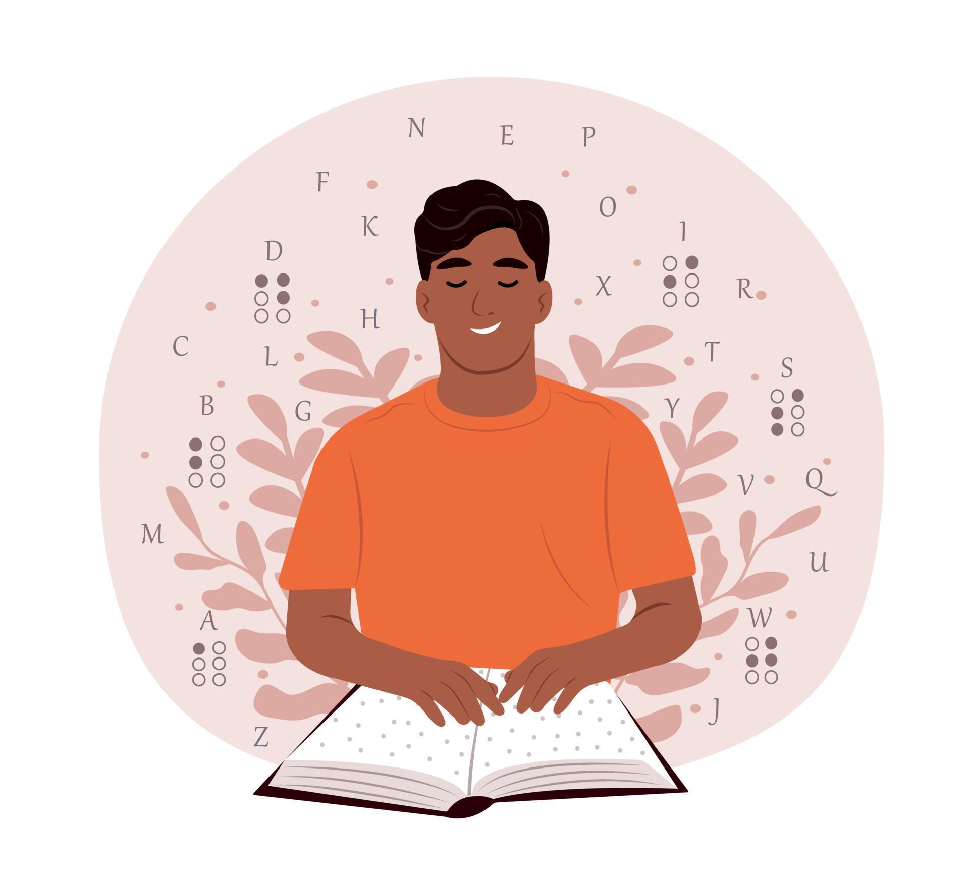 World Braille Day Black Smiling Blind Man Reading Something In Braille November 13 Is