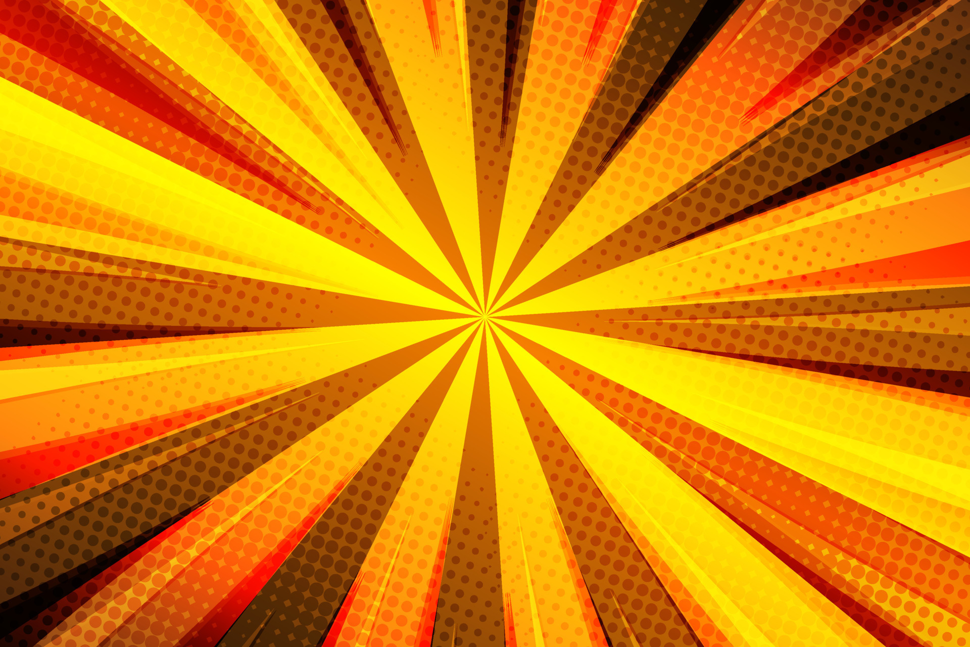 Halftone Sunburst Background With Yellow Rays Vector Illustration