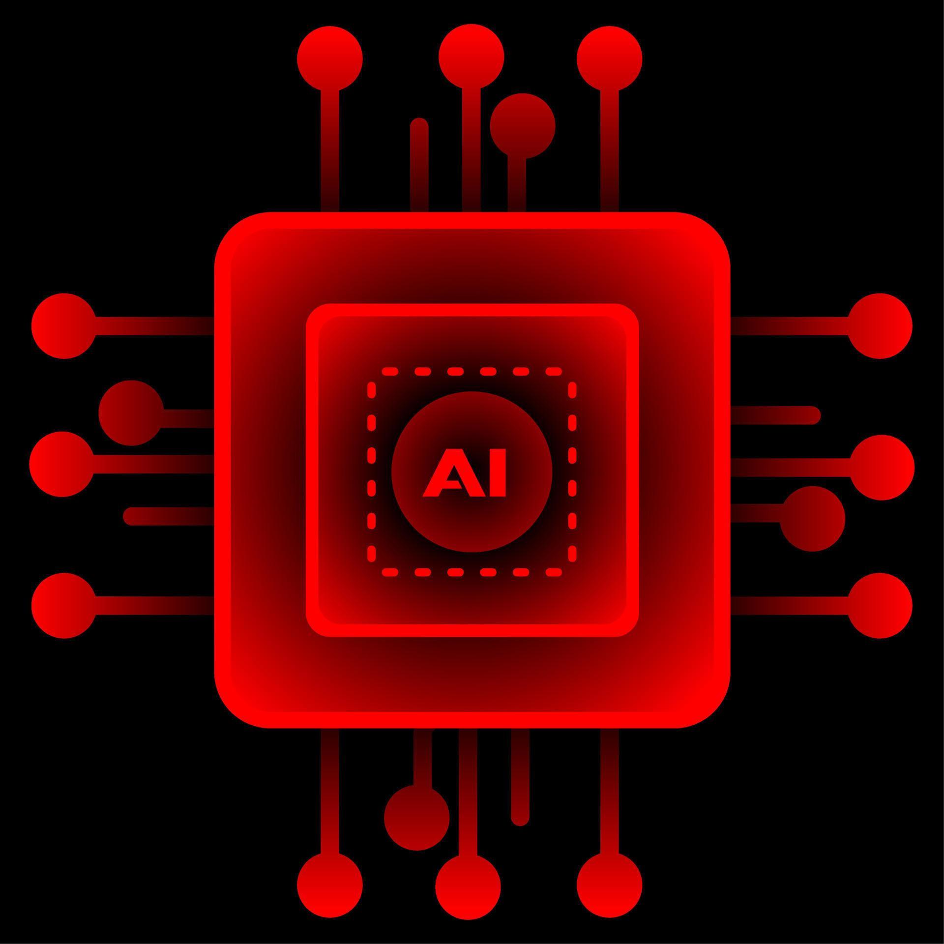 Artificial intelligence symbol vector illustration. Glowing red chipset for artificial ...