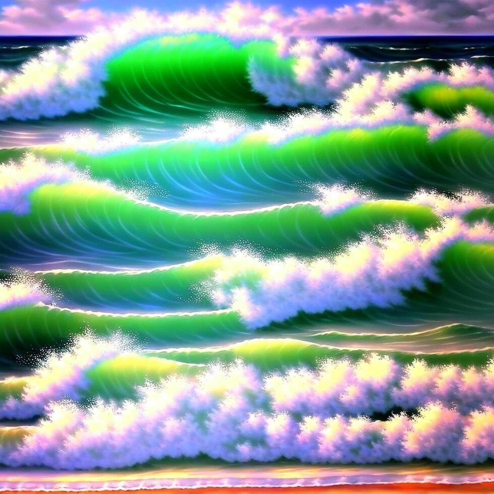 Colorful ocean waves illustration, Colorful sea waves oil painting work ... Colorful ocean waves illustration, Colorful sea waves oil painting work ...