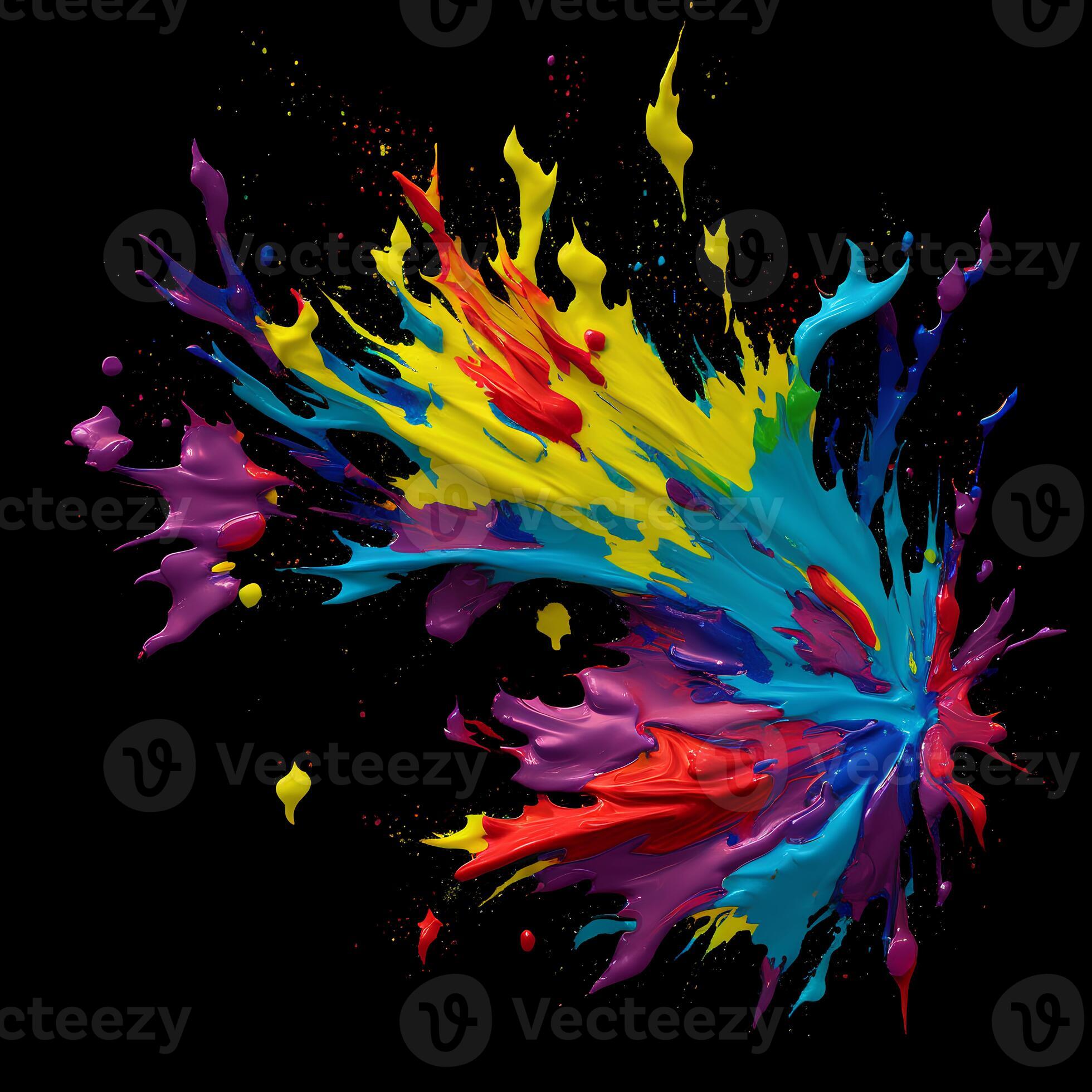 Multicolored paint explosion, Paint scattering explosion of colorful clouds, Dust cloud ...
