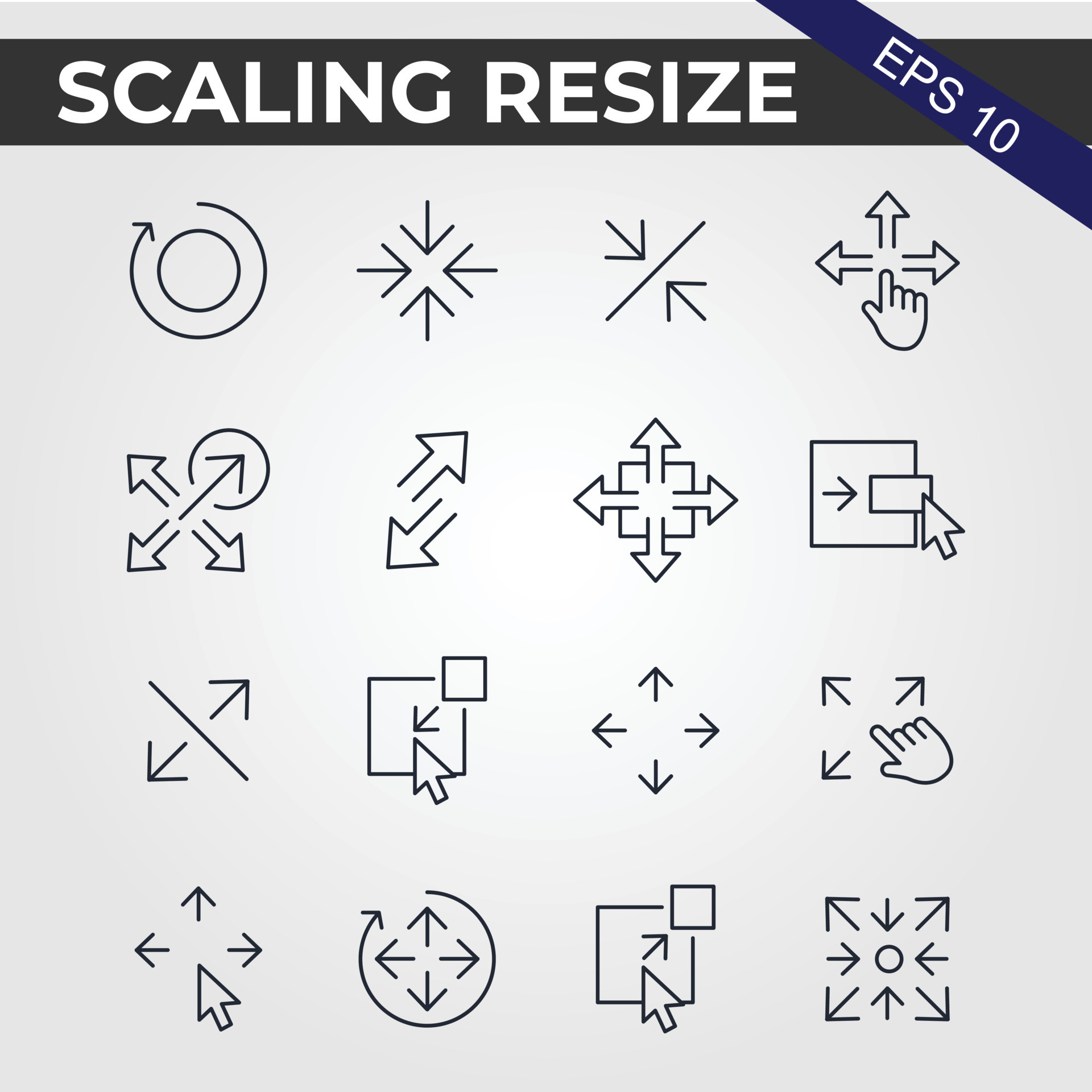 16 Simple Set Of Scaling Related Vector Line Icons Contains Such Icons