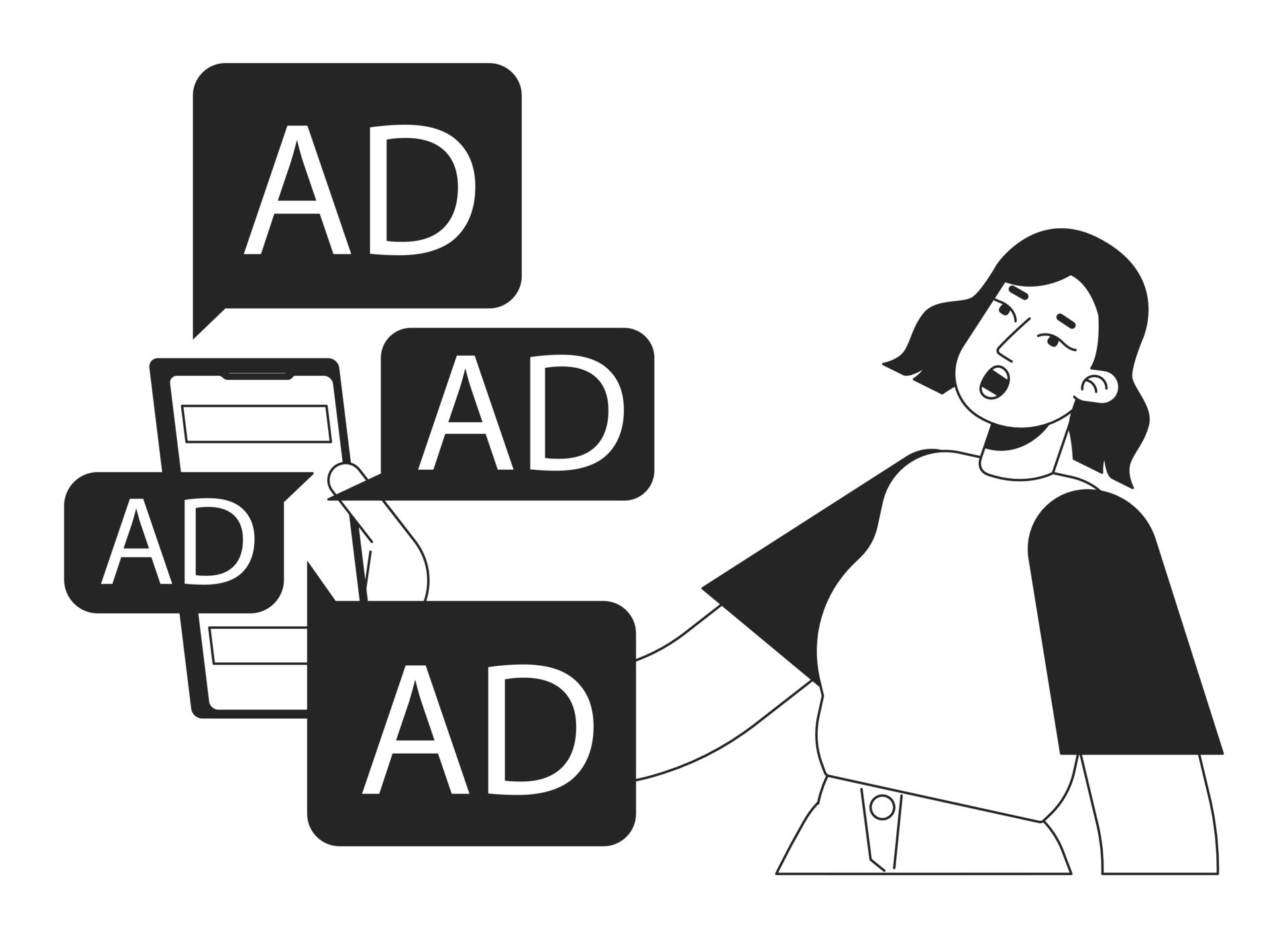 Digital ads overload black and white concept vector spot illustration ...