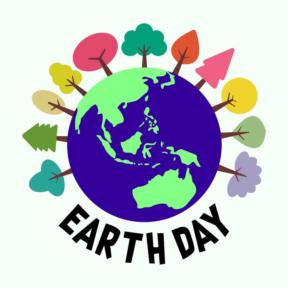 Earth day poster made of various colorfull trees surrounding earth ...