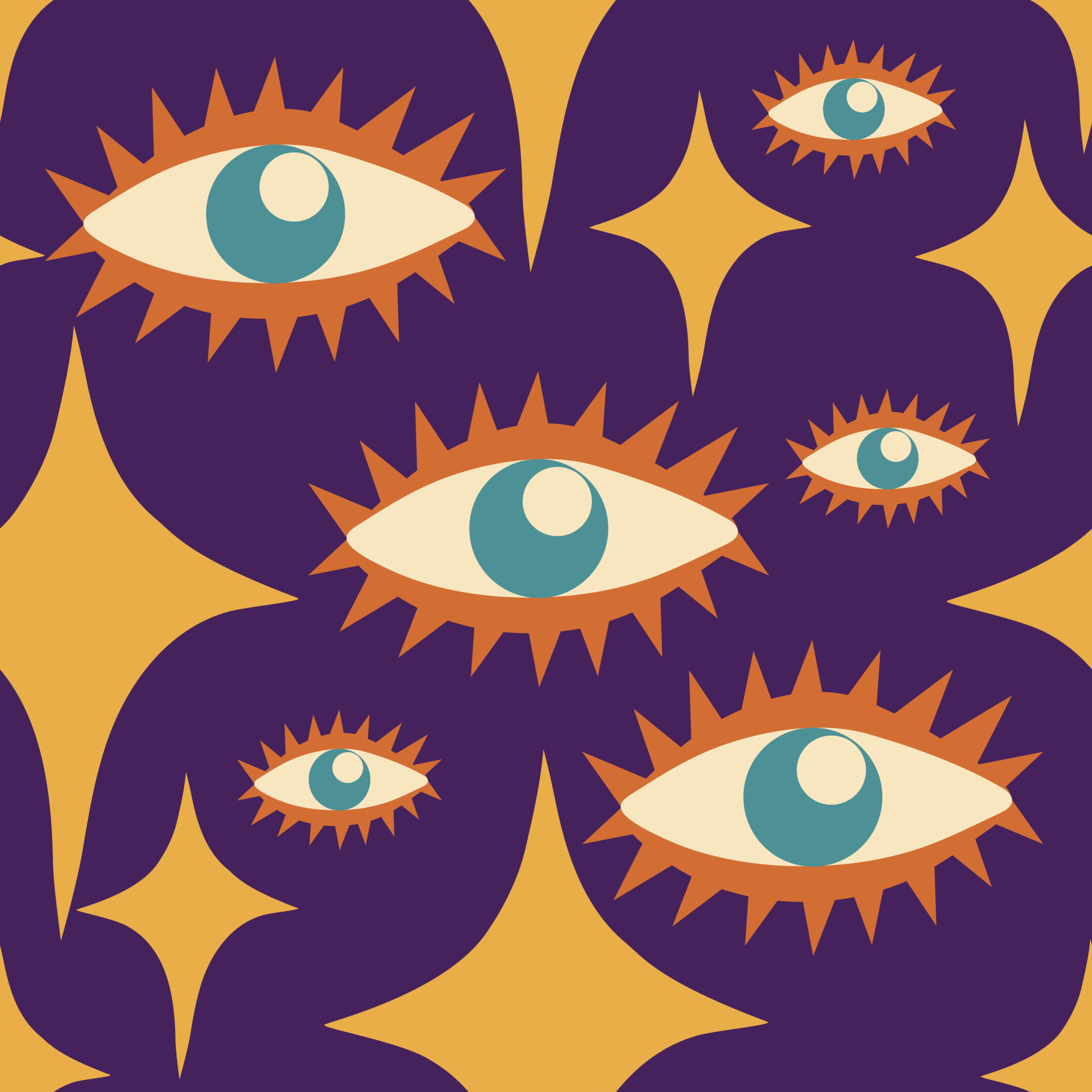 Seamless pattern with eyes and stars in retro style 22537045 Vector Art ...