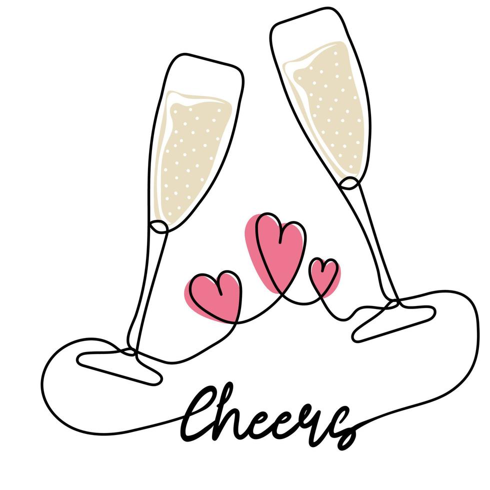 Cheers Continuous Line Drawing Of Two Glasses With Champagne 22537272