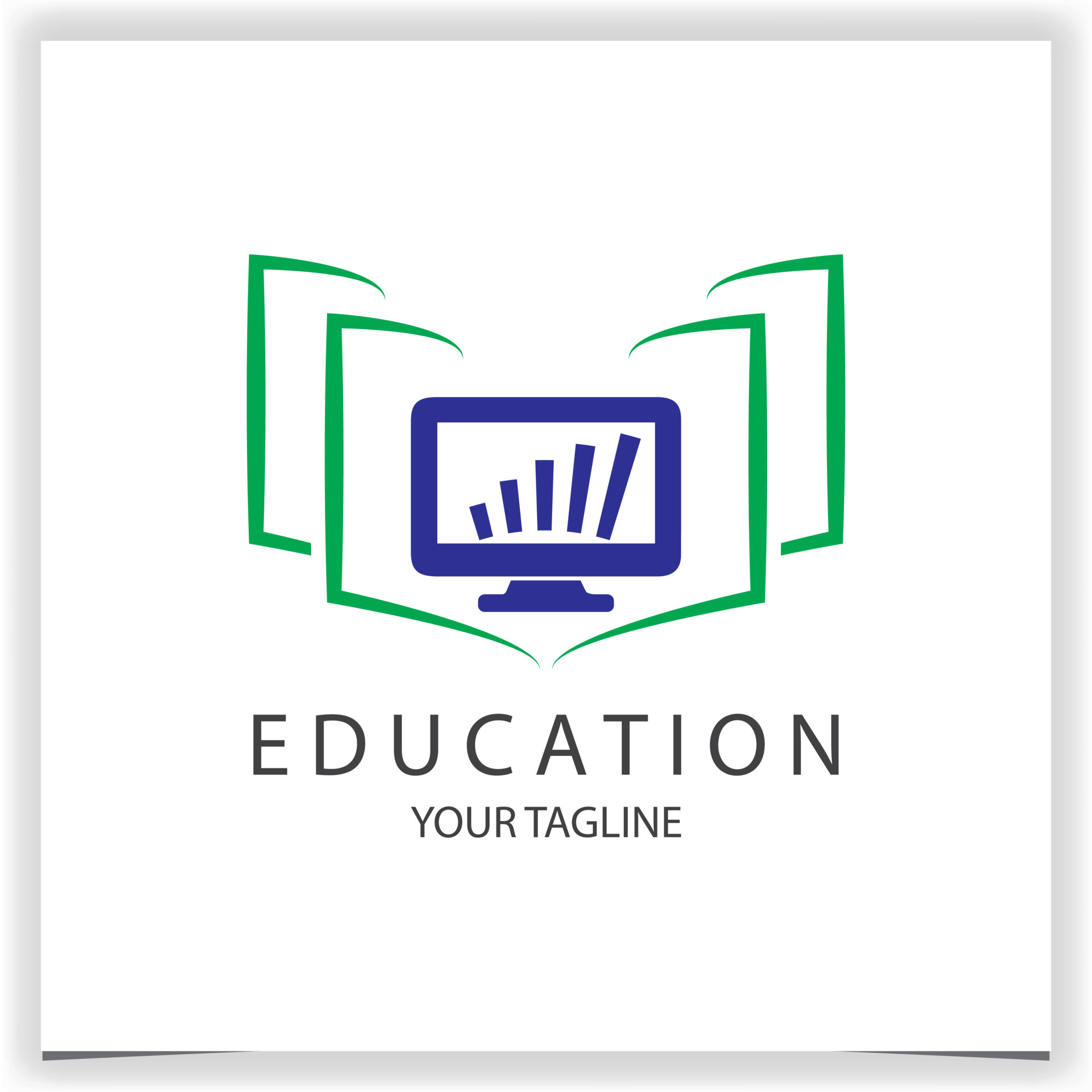 Vector Education Book And Computer Logo Template With Flat Blue And