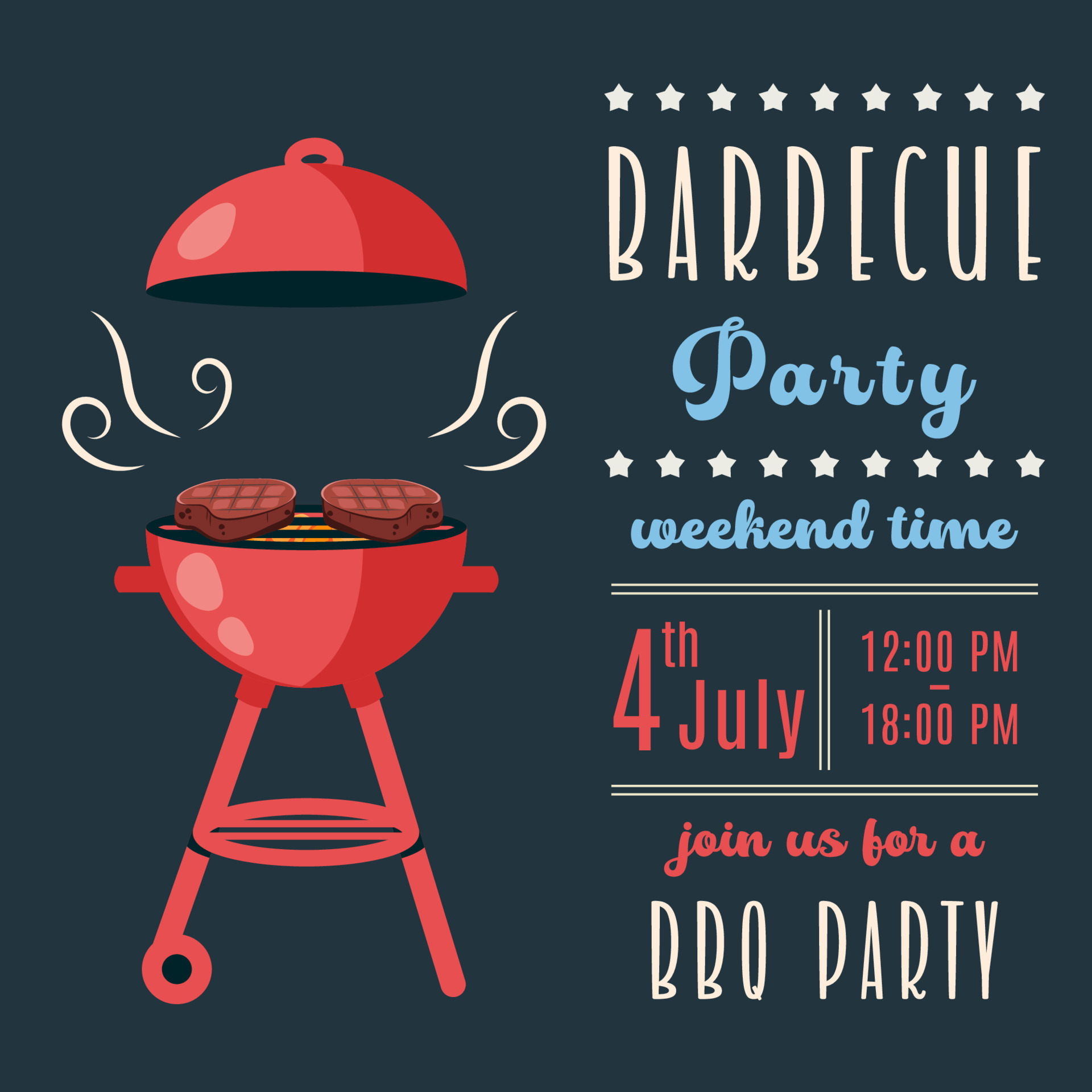 BBQ invitation 4th of July. Holiday card for American independence day. Poster, banner, flyer ...
