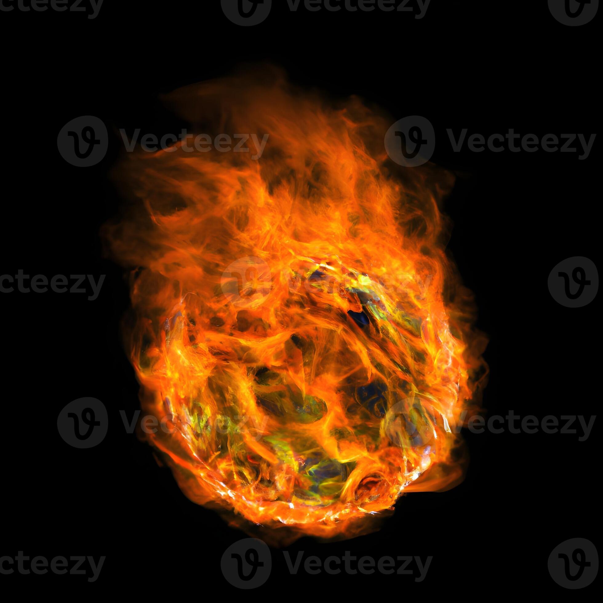 ball of fire on black background. glowing magma sphere. fireball. large sphere of red energy ...