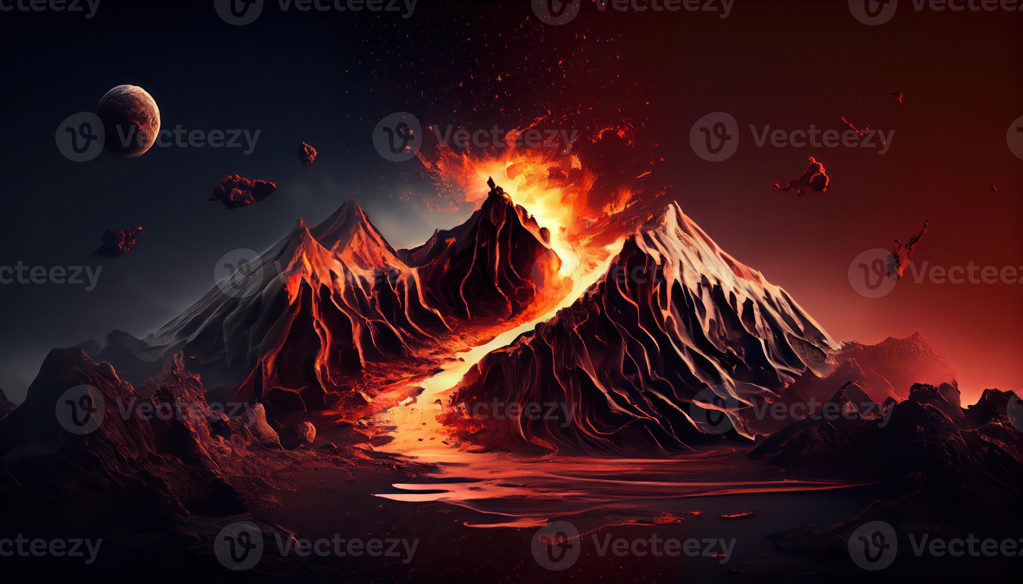 Abstract panoramic background with volcanic eruption themed wallpaper ...