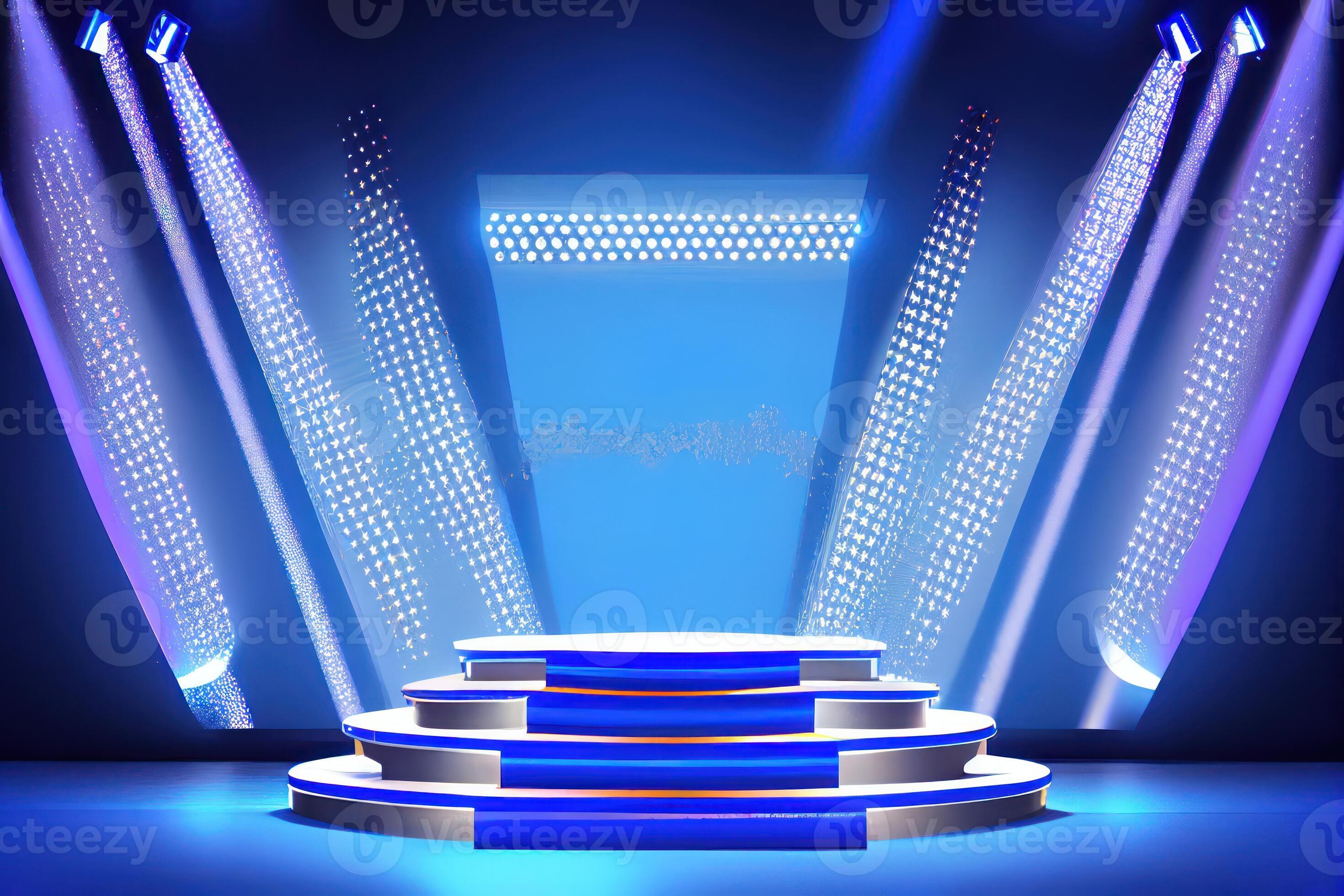 podium stage with stage lights podium stage with award ceremony on blue ... podium stage with stage lights podium stage with award ceremony on blue ...