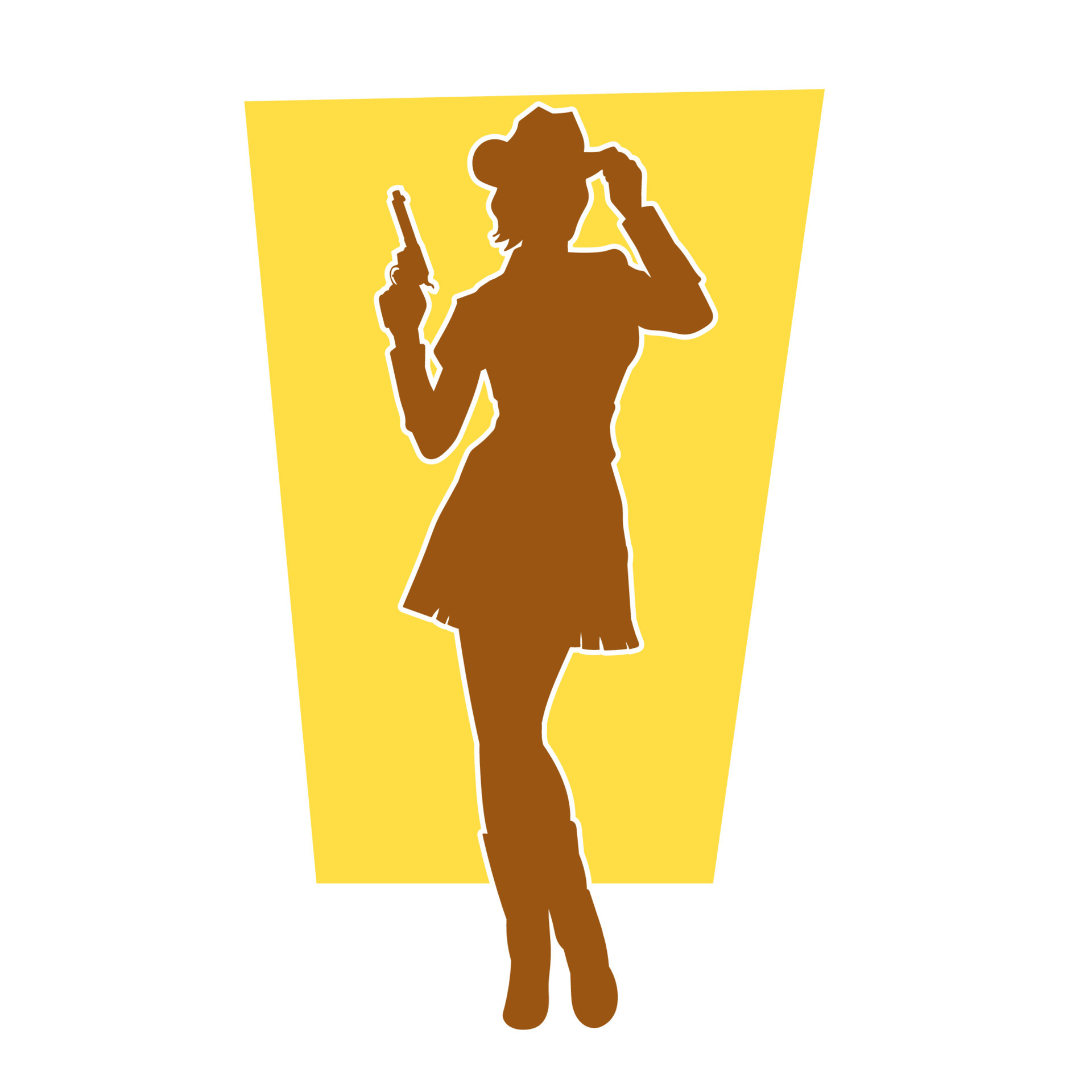 Silhouette Of A Slim Sexy Woman Pose In Cowgirl Or Country Girl Costume