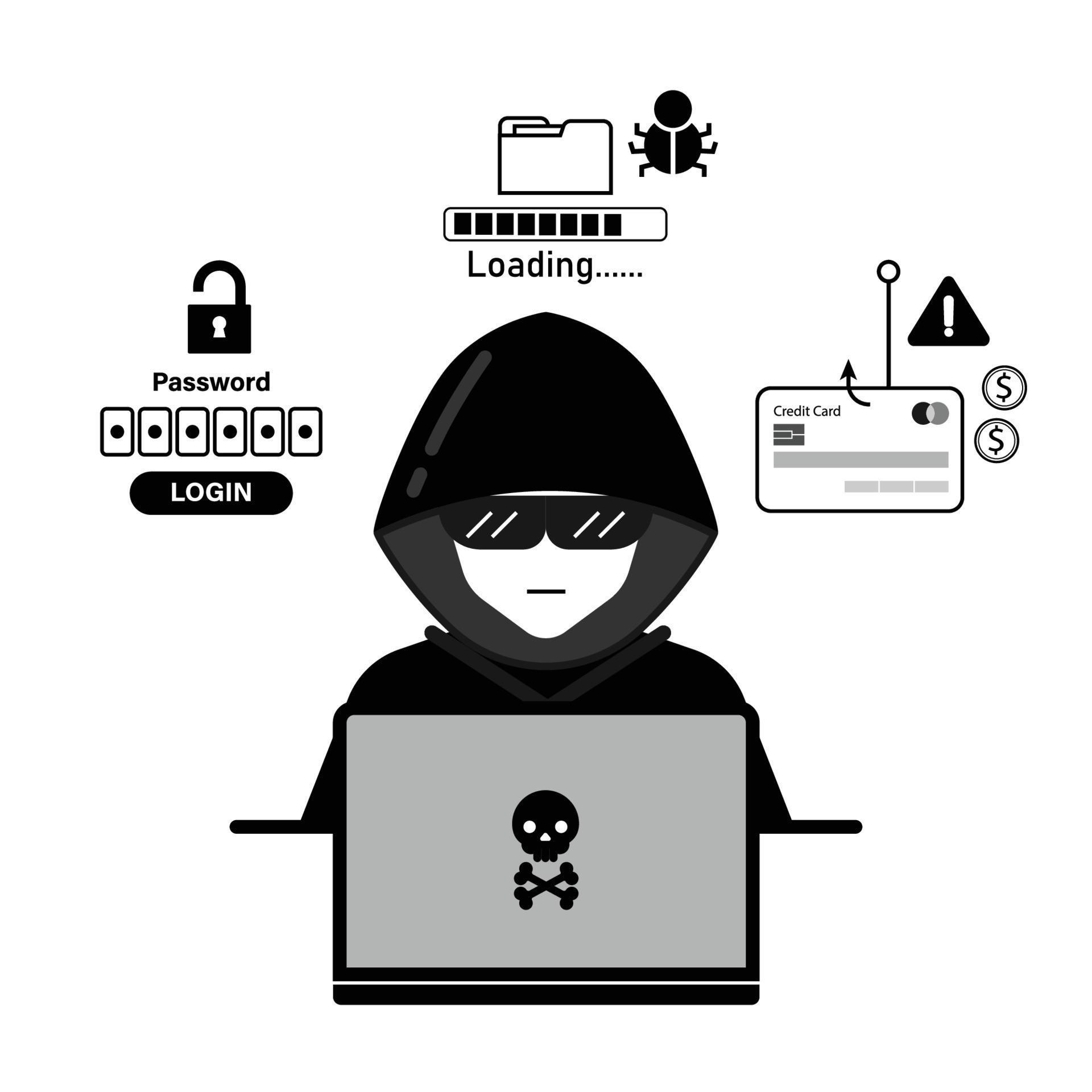 Cyber Crime and Hacker activity Concept with Flat style Vector ...