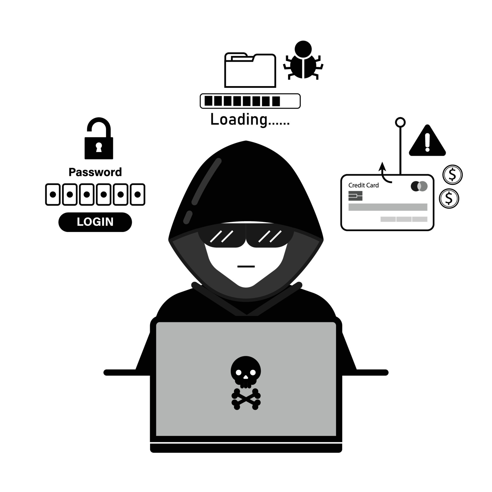 Cyber Crime And Hacker Activity Concept With Flat Style Vector
