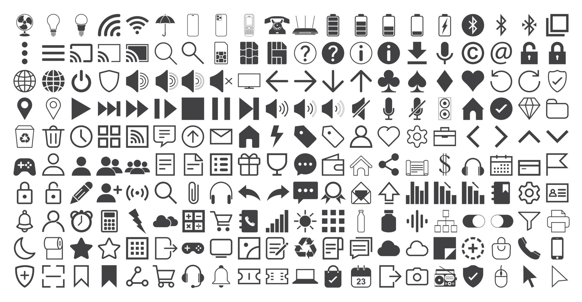 200 vector icons pack universal buttons 22586670 Vector Art at Vecteezy
