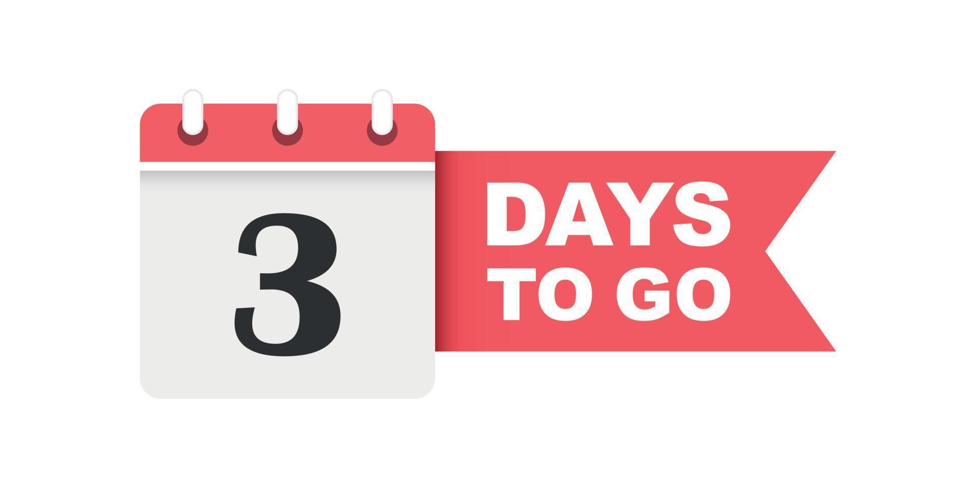 3 days left icon in flat style. Offer countdown date number vector illustration on isolated ...