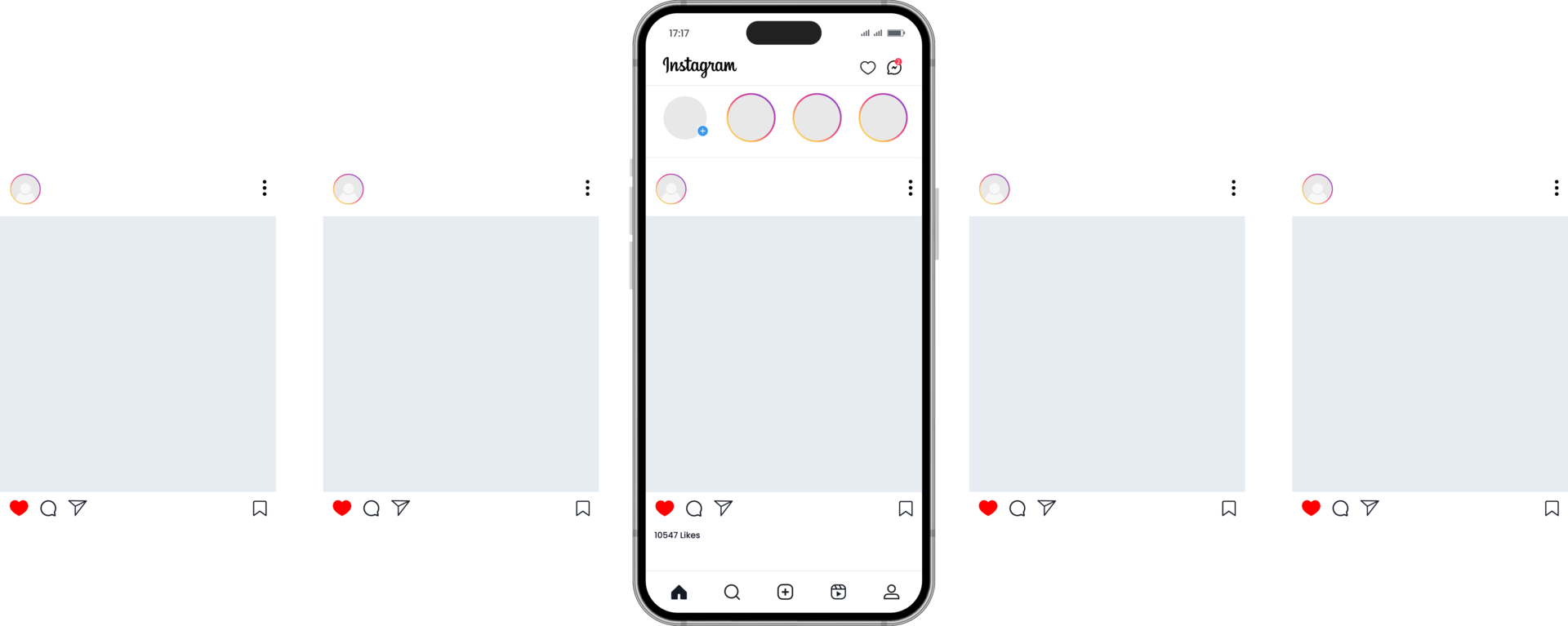 Instagram carousel or slide pages interface mockup with five pages ...