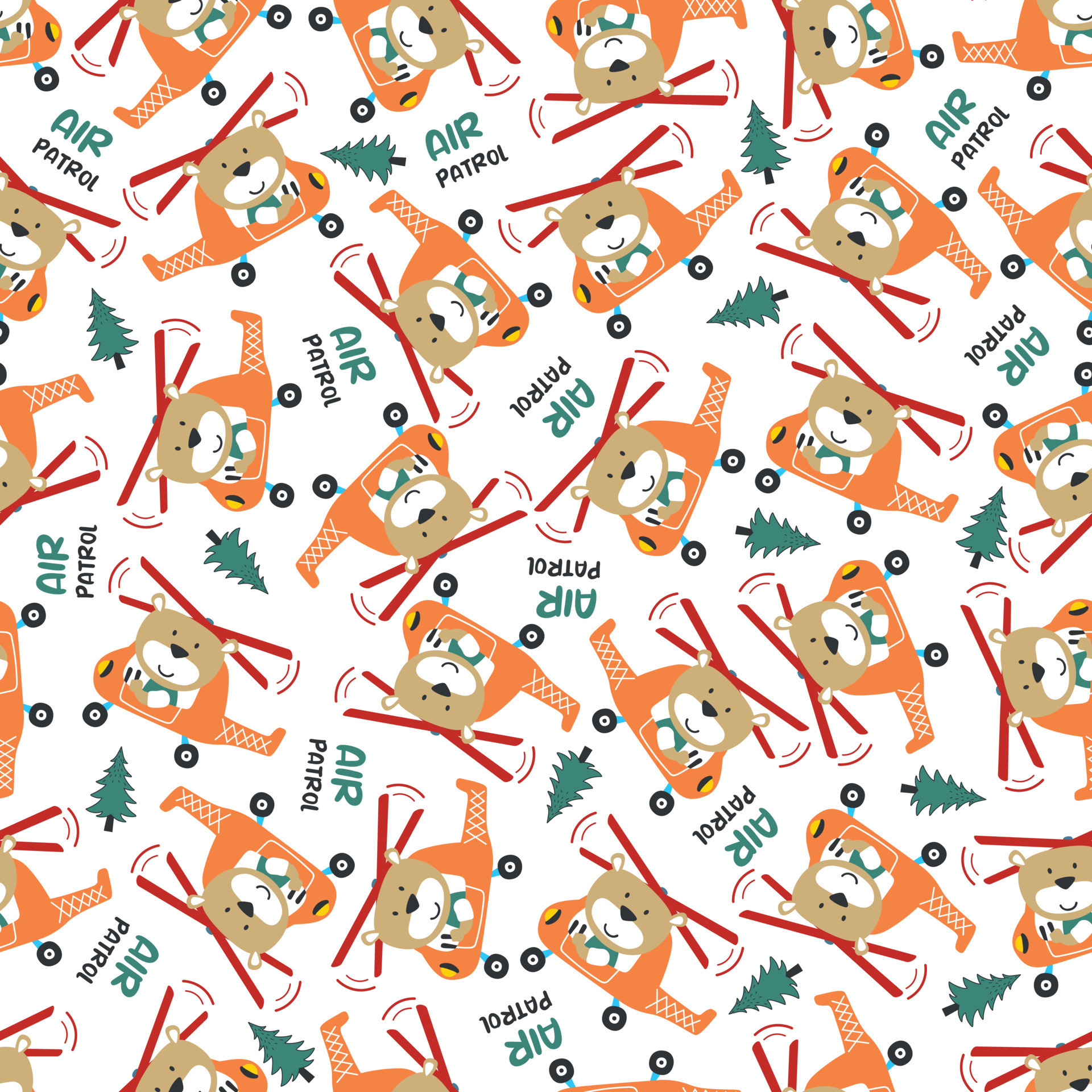 Seamless pattern vector of a cute little animal on a helicopter. For ...