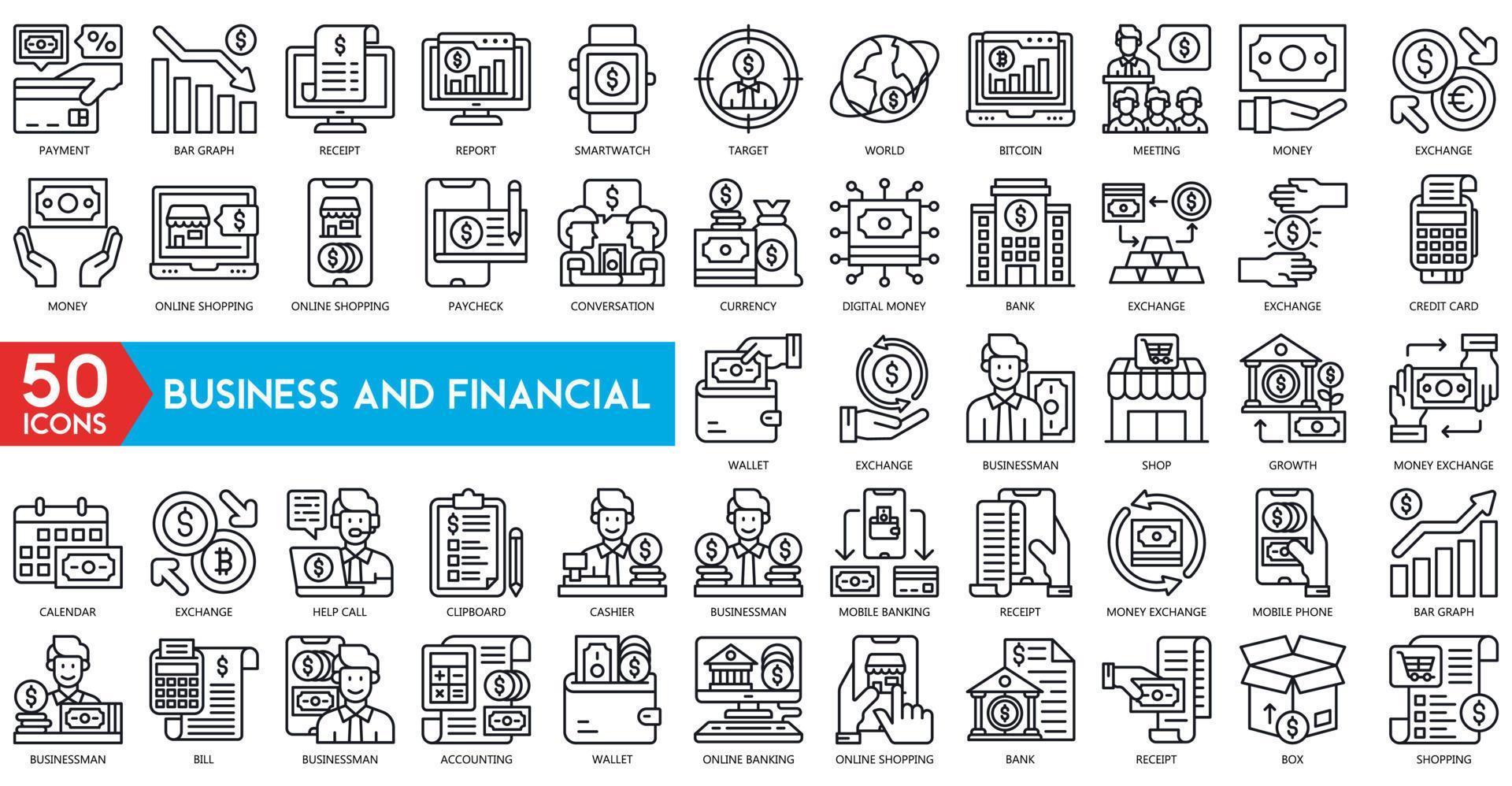 business and financial icon set. Containing loan, cash, saving ...