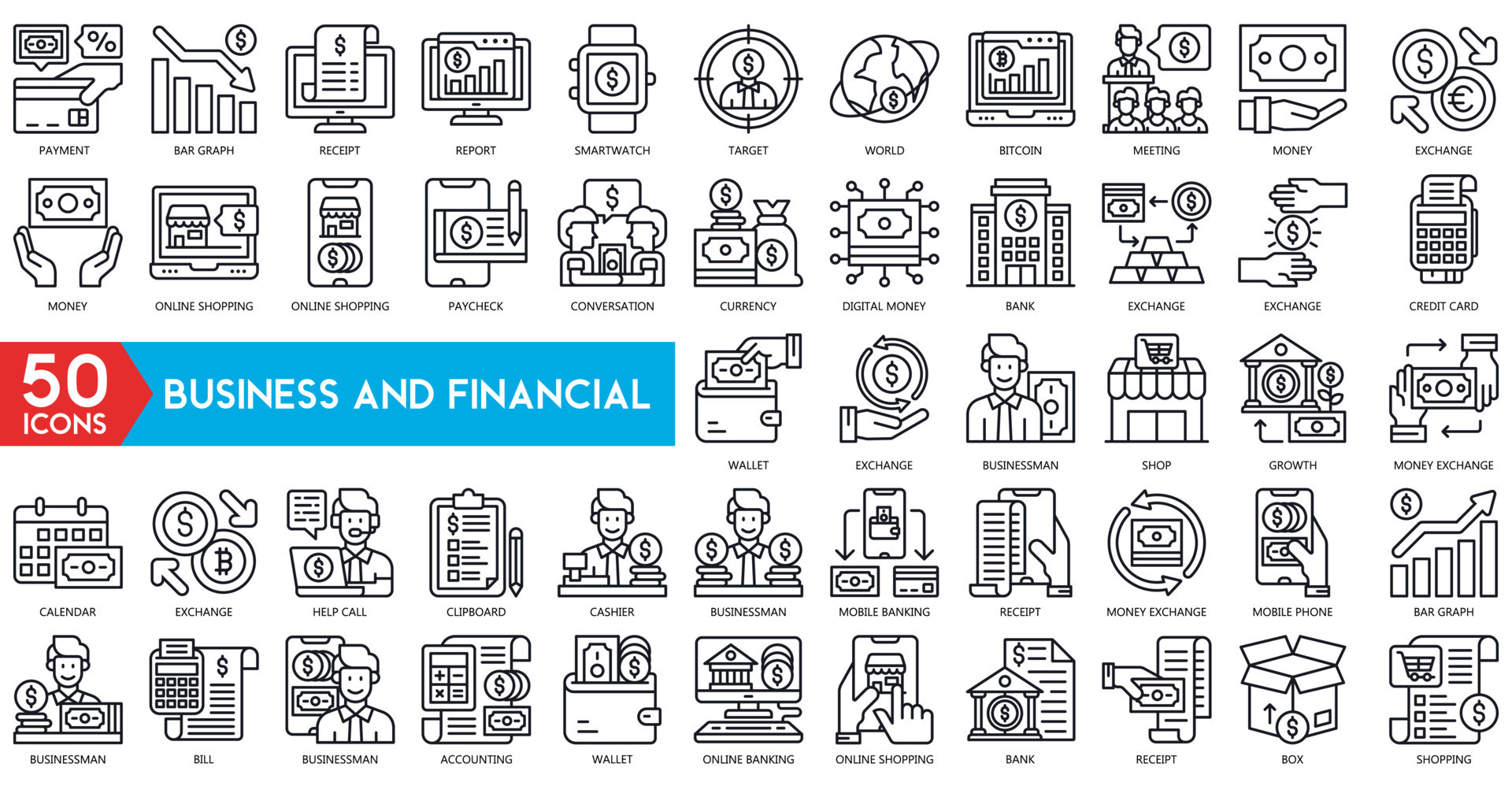 business and financial icon set. Containing loan, cash, saving ...