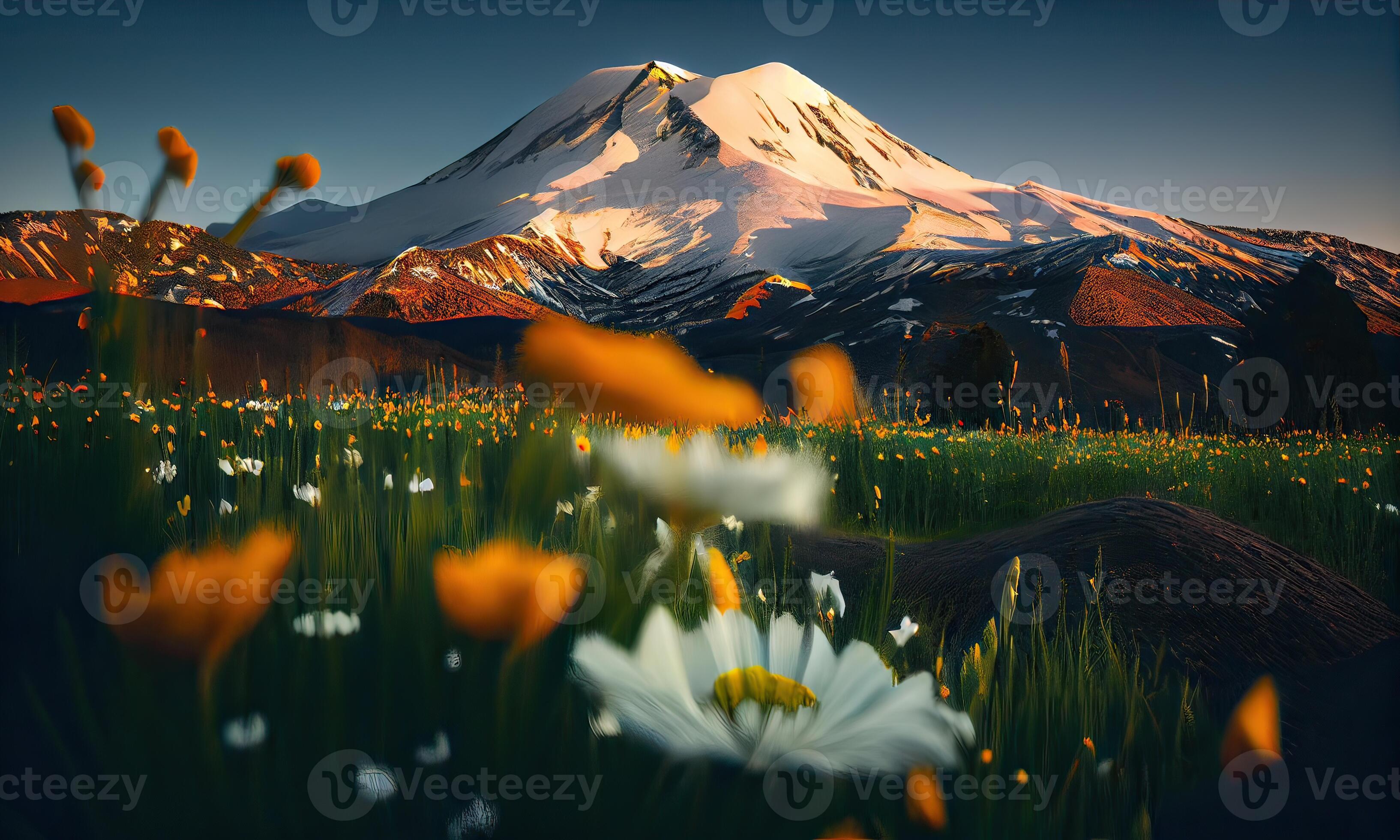 Scenic panoramic view of idyllic rolling hills landscape with blooming ...