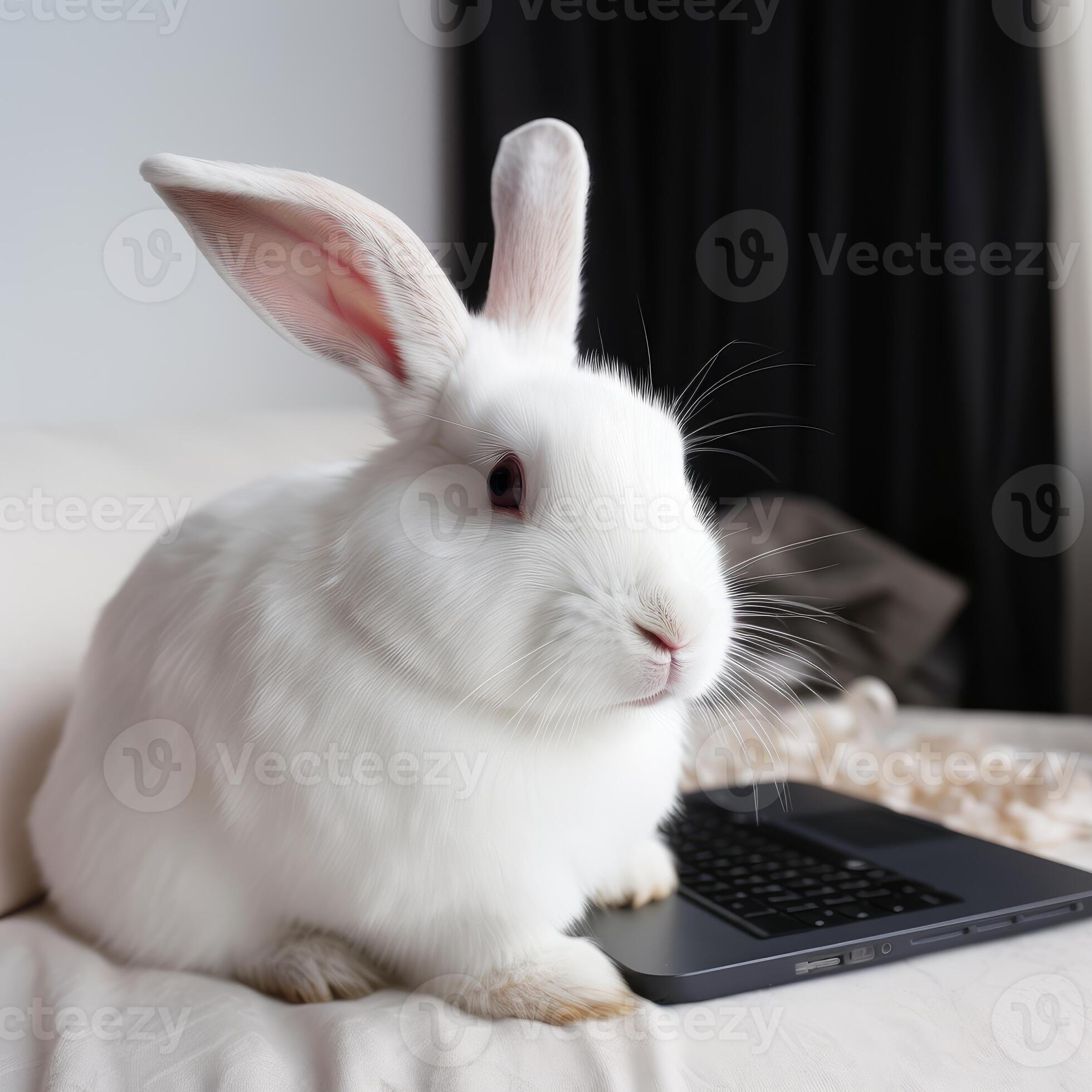 White Eastern bunny using a laptop 22592248 Stock Photo at Vecteezy