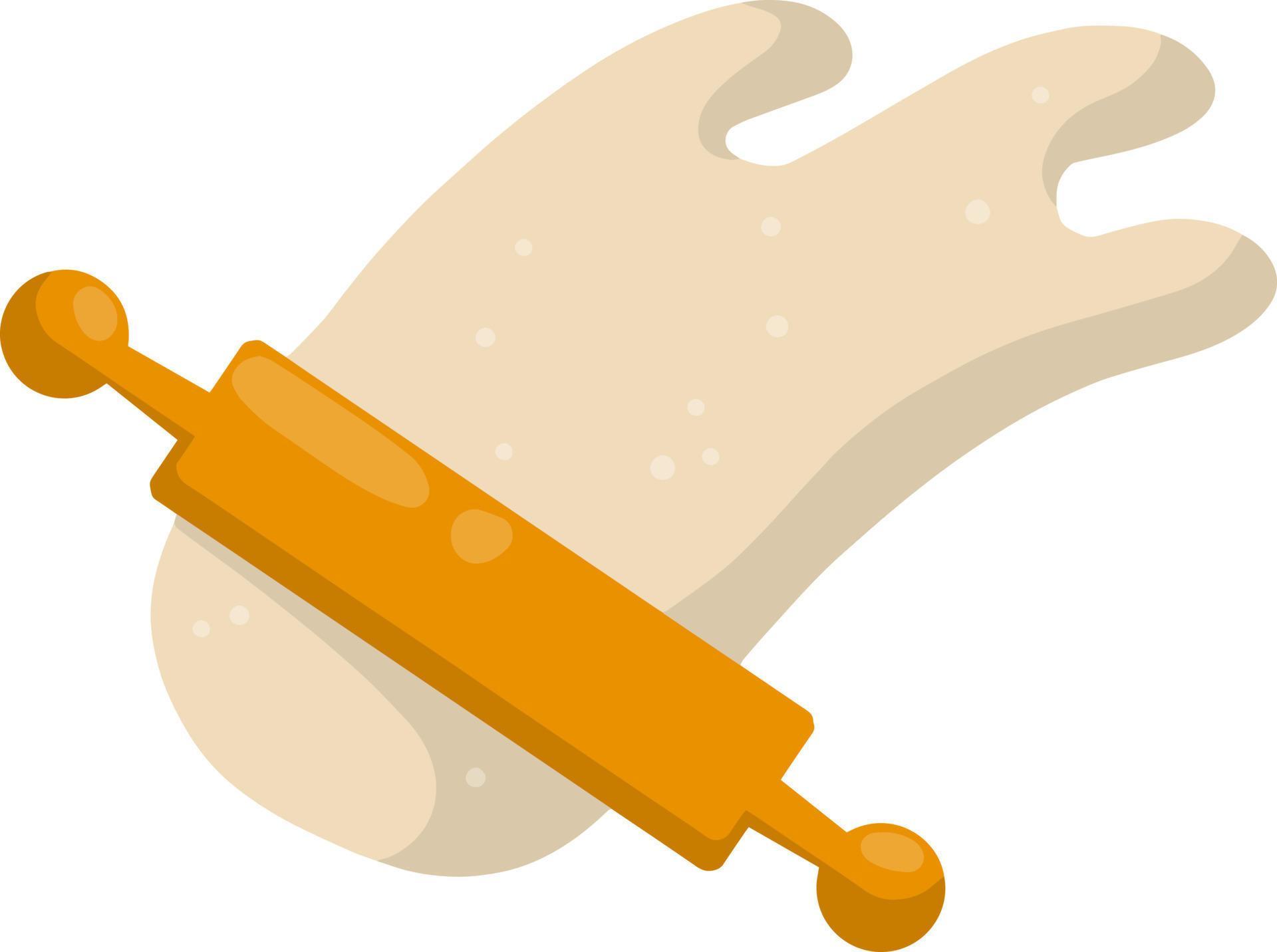 Rolling Pin And Dough Wooden Appliance For Kitchen And Cooking Kneading Dough Cartoon Flat