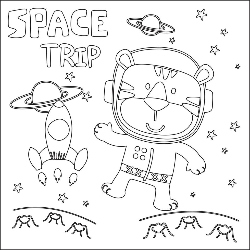 Vector illustration of cute cartoon astronauts little animal in space ...