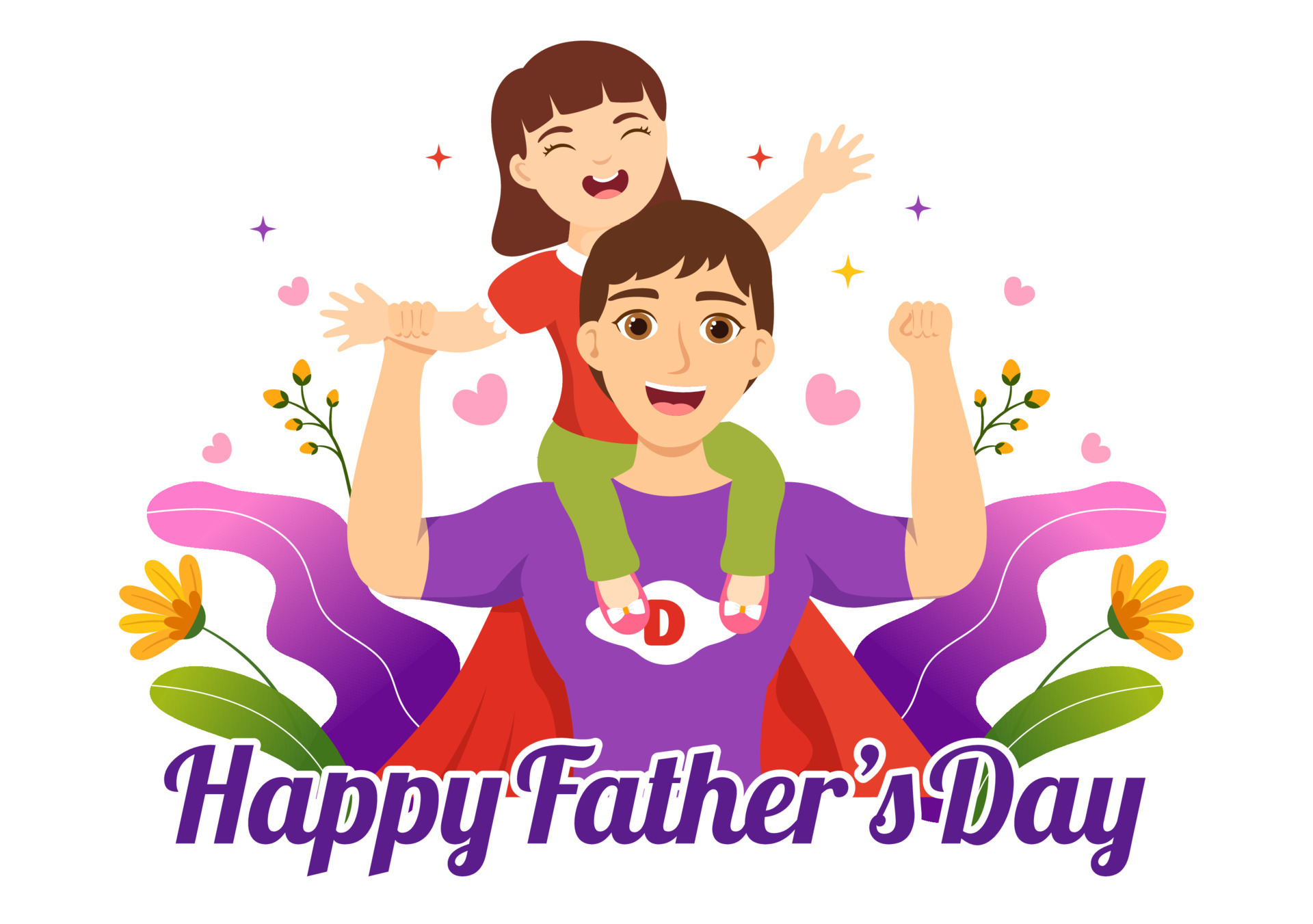 Happy Fathers Day Illustration With Father And His Son Playing Together